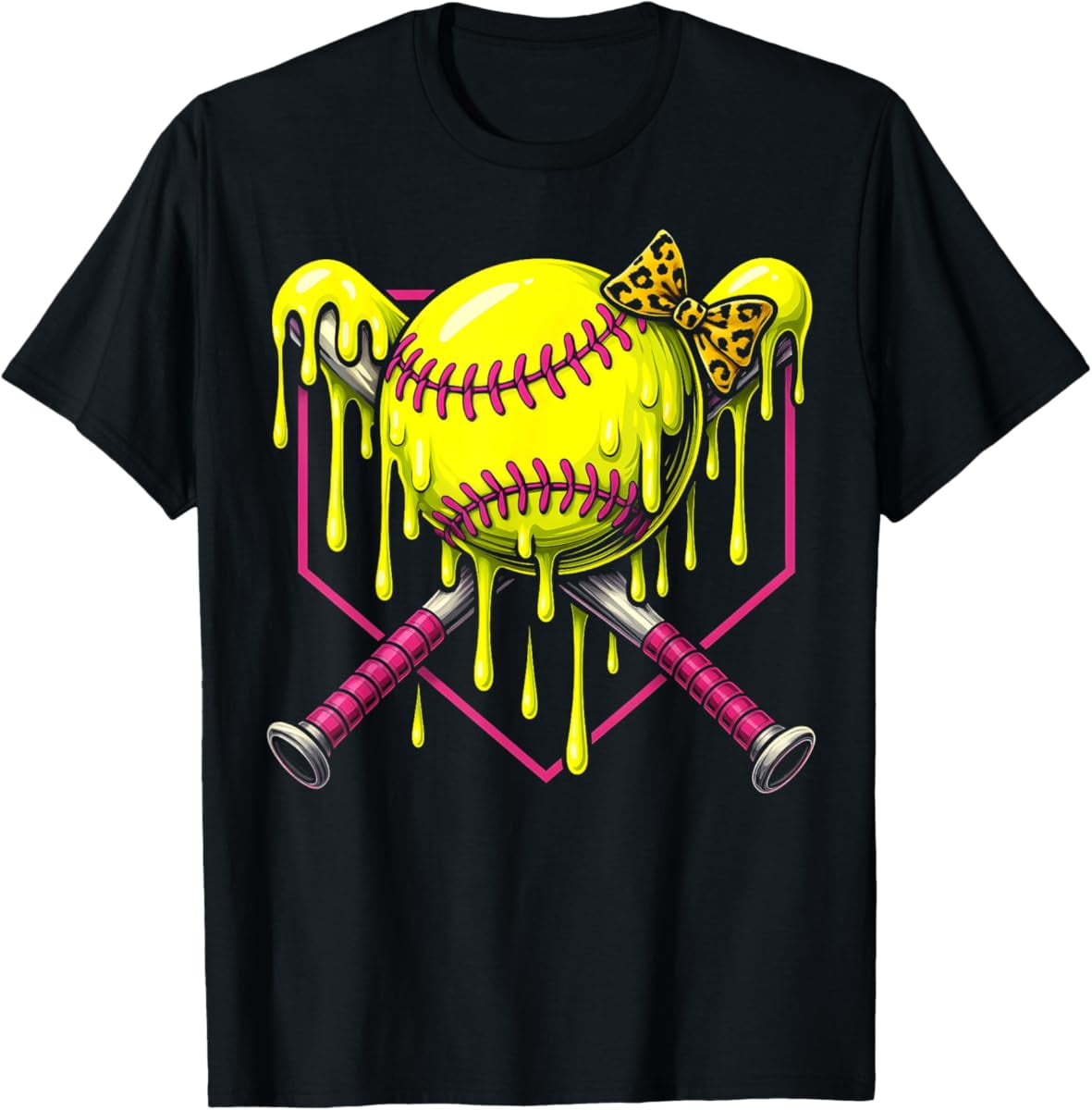 Simple Fit Softball Drip Girls Ice Cream Drip Youth Softball Girl Bow T ...