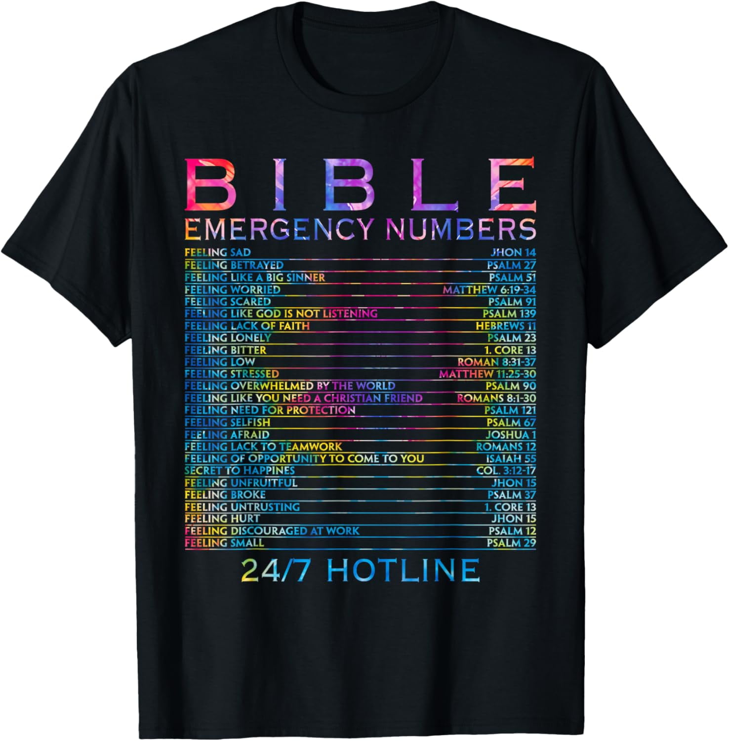 Simple Fit Tie Dye Christian Bible Emergency Numbers Scripture Church T ...