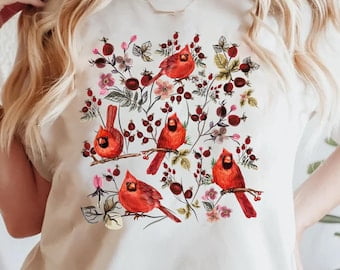 Simple Fit Vintage Cottagecore Wildflower Red Cardinal Shirt ...