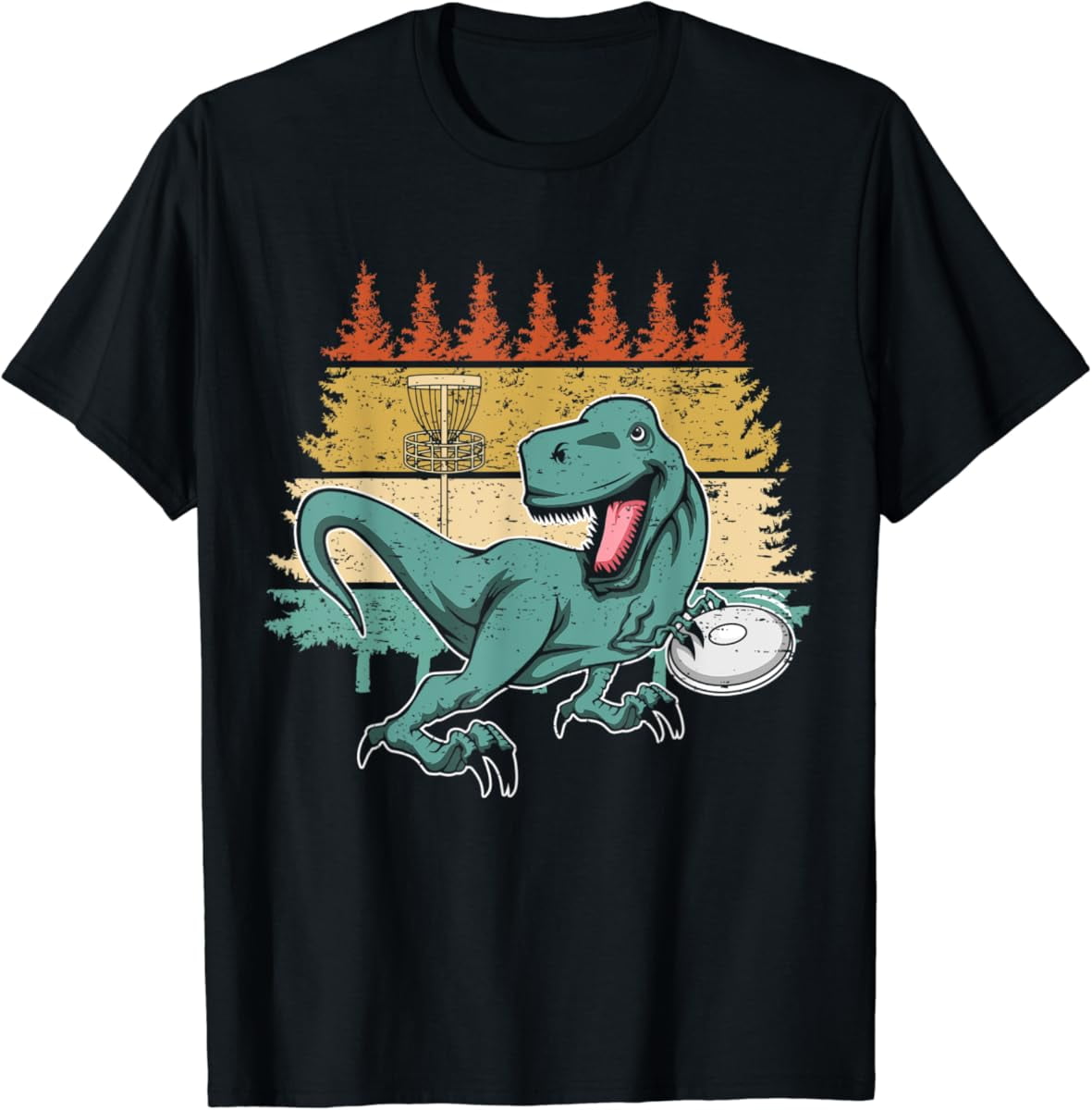 Simple Fit Vintage Disc Golf Player I Dinosaur Disc Golf Basket Retro T ...