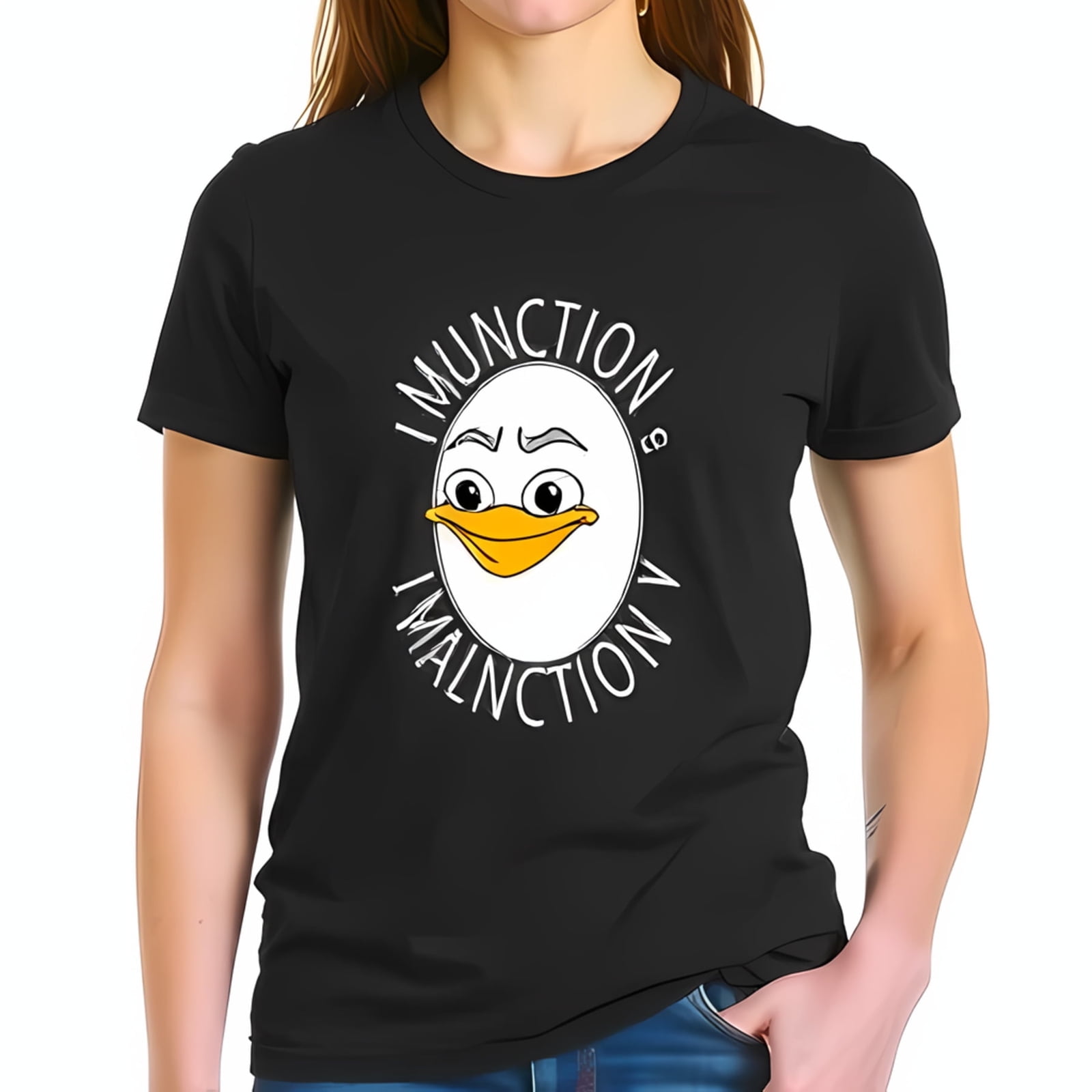 Simple Fit Whimsical Cartoon Egg T-Shirt - Black Cotton Short Sleeve ...