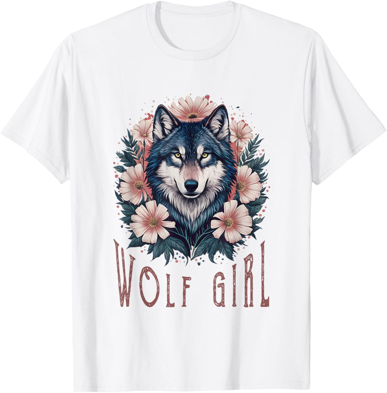 Simple Fit Wolf Girl Who Loves Wolves Women Floral Wolf T-Shirt ...