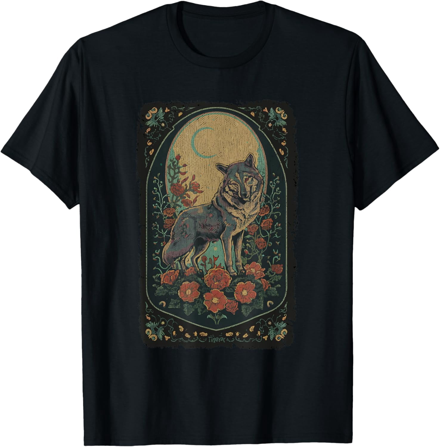 Simple Fit Wolf Tarot Card Women Full Moon Cottagecore Floral Wolf T ...