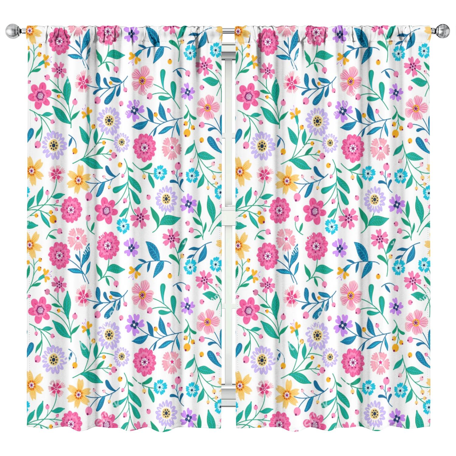 Simple Floral Curtains 42x84 Inch Rod Pocket Blackout Drapes 2 Panels ...