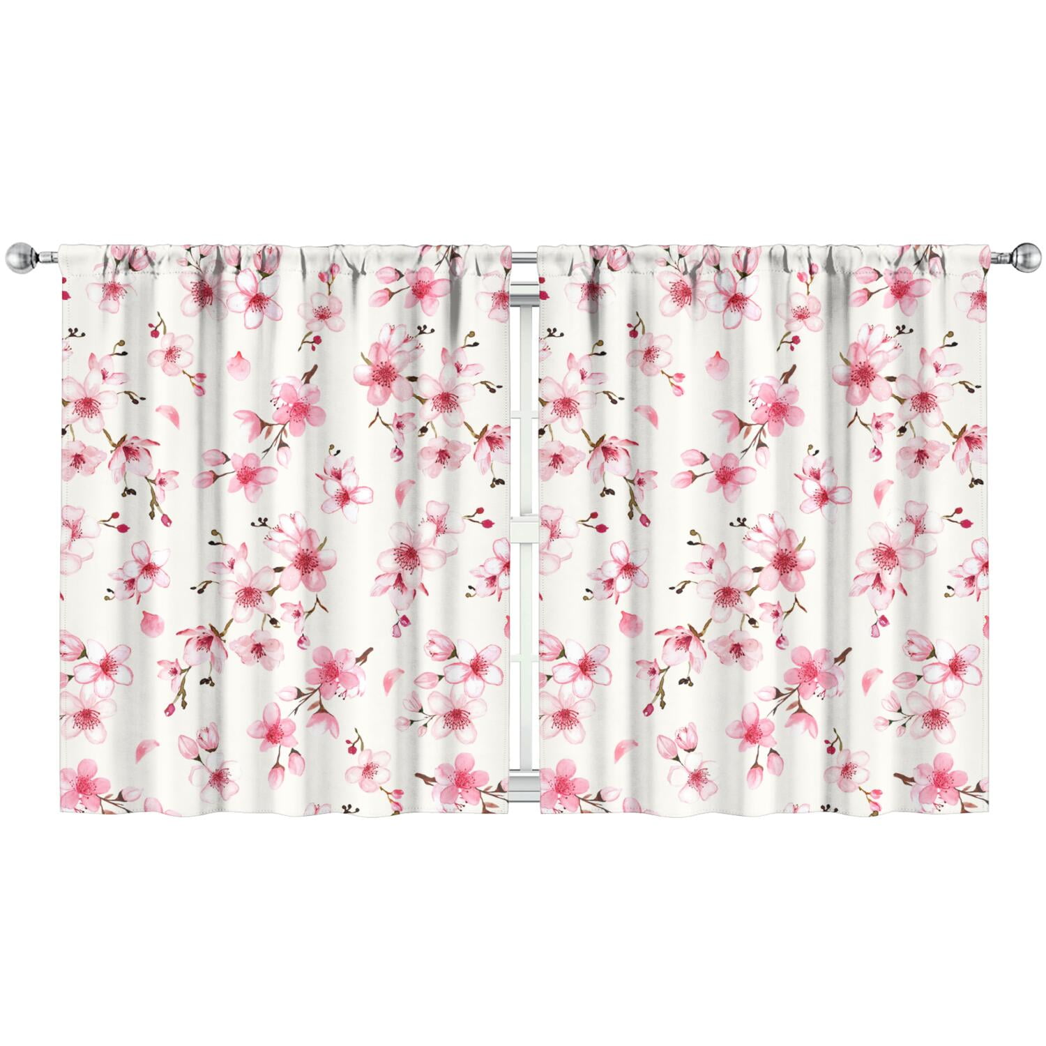 Simple Floral Curtains 52x63 Inch Rod Pocket Blackout Drapes 2 Panels ...