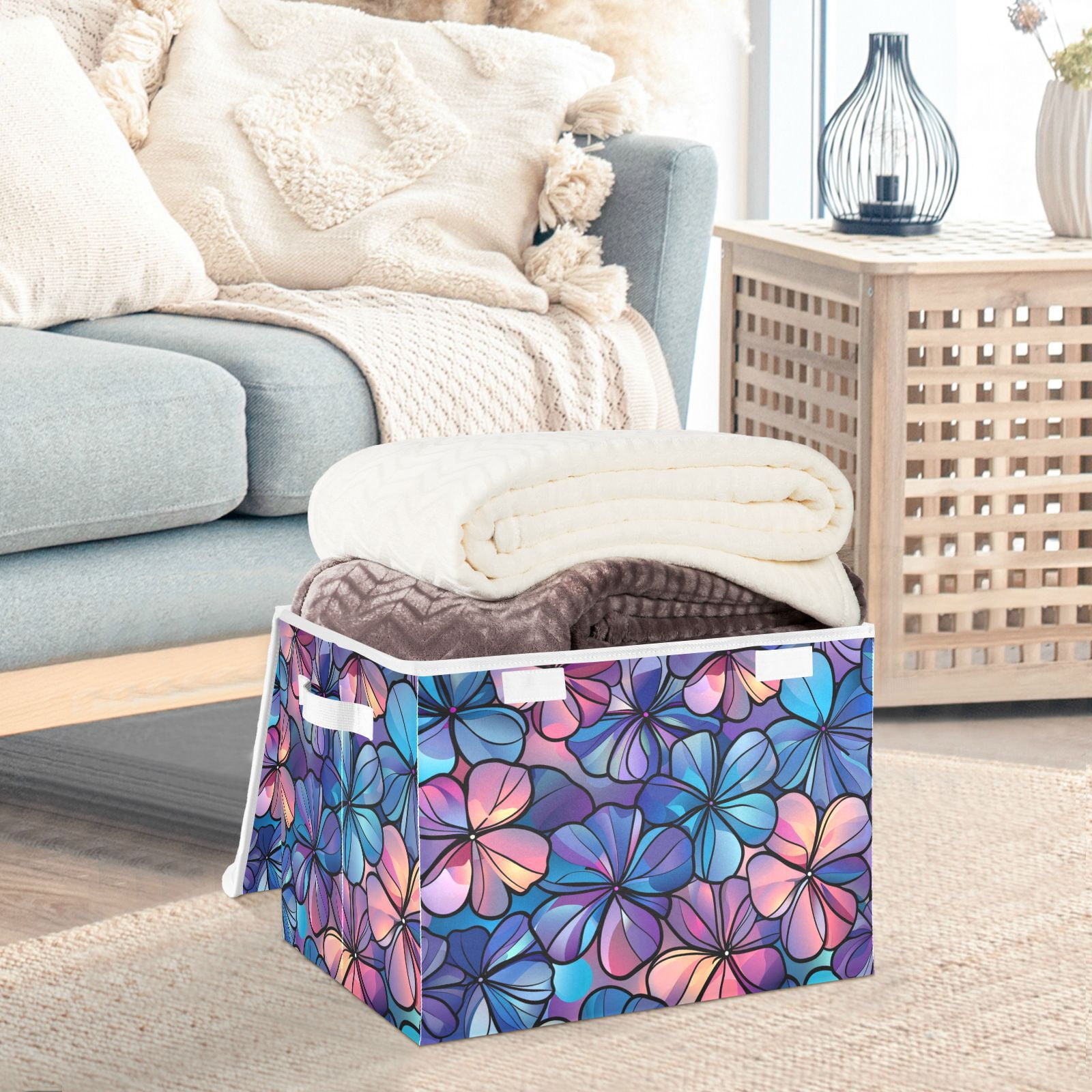 Simple Floral Flowers Storage Basket Foldable Laundry Basket Shelf Kids ...
