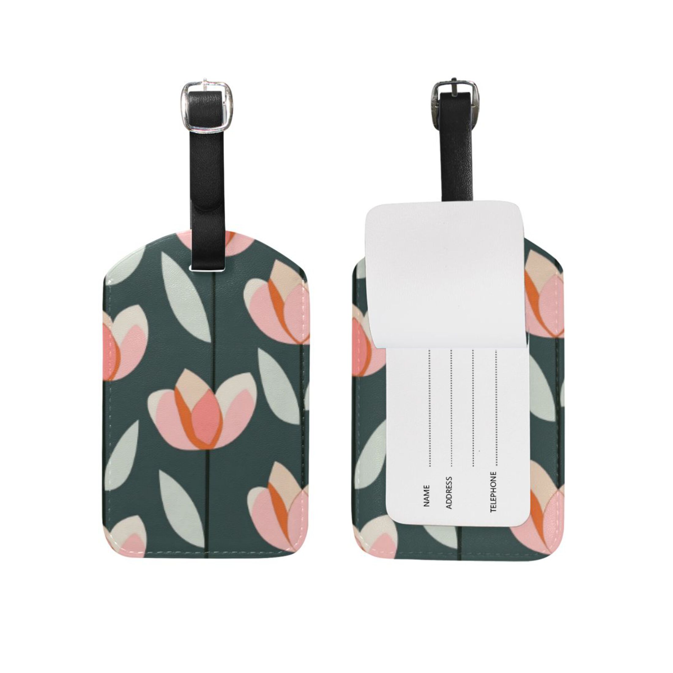 Simple Floral Pattern Luggage Tags PU Leather Name ID Labels for ...