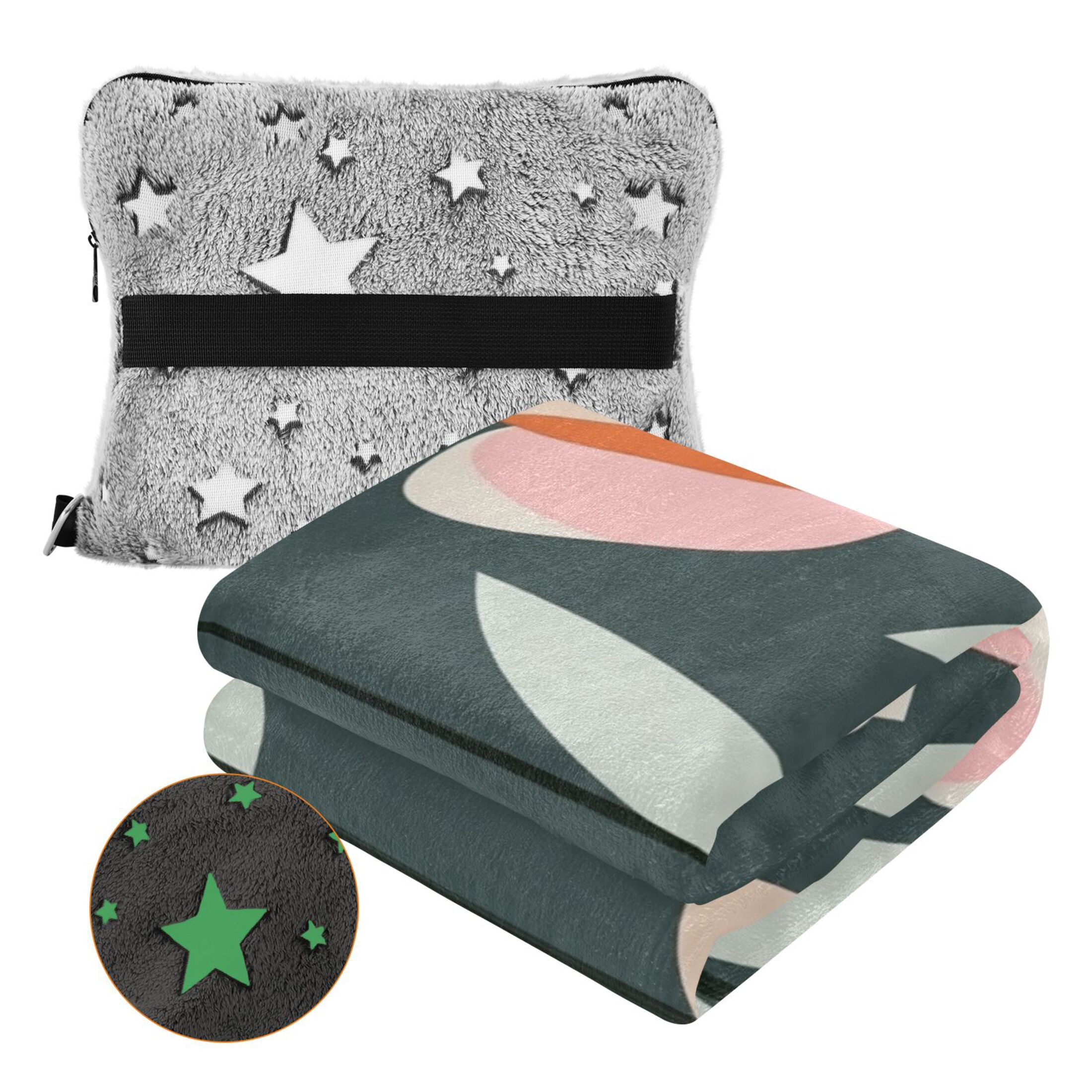 Simple Floral Pattern Travel Blanket and Pillow 2 in 1 Airplane Compact ...