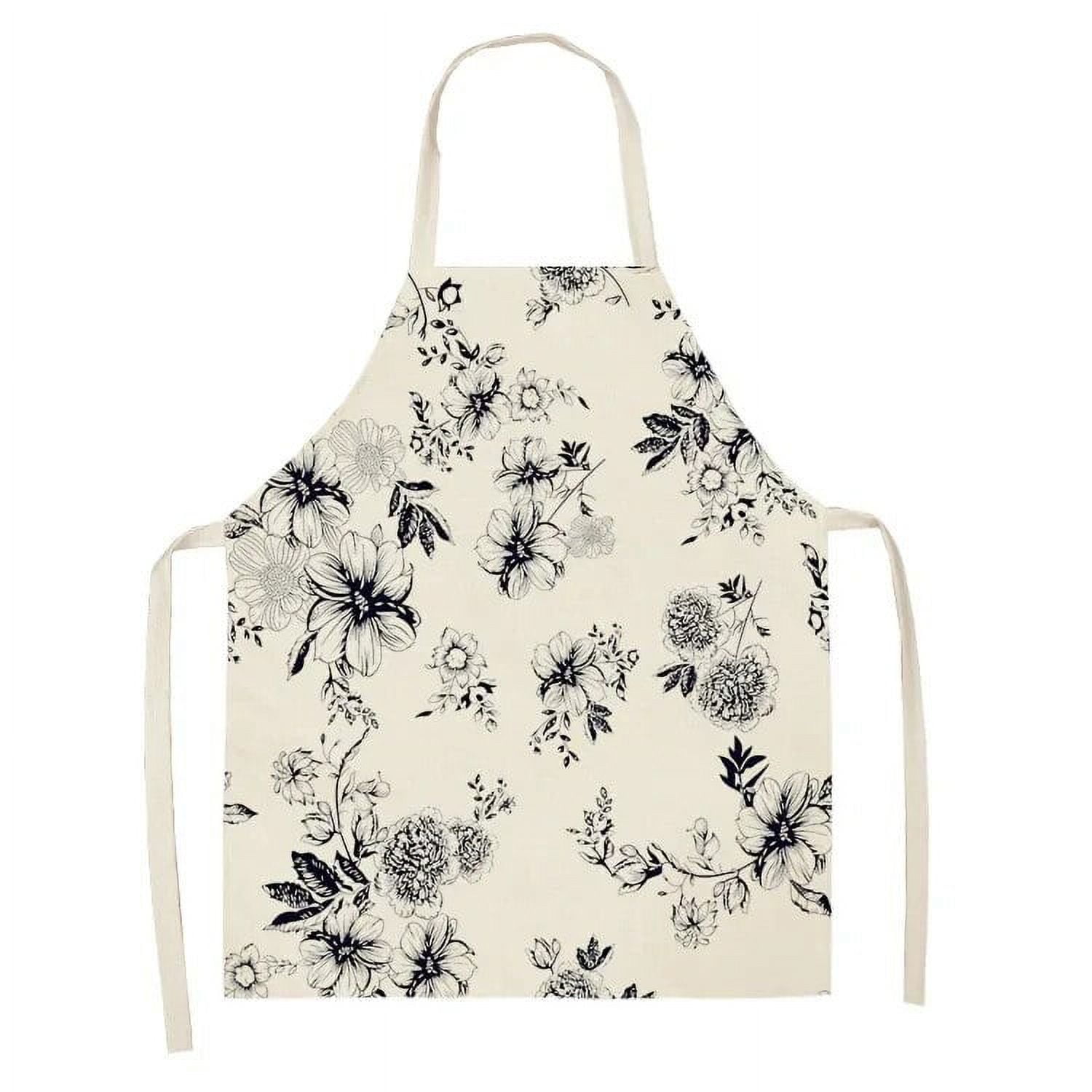 Simple Floral Print Kitchen Apron for Female Household Cooking Roaster ...