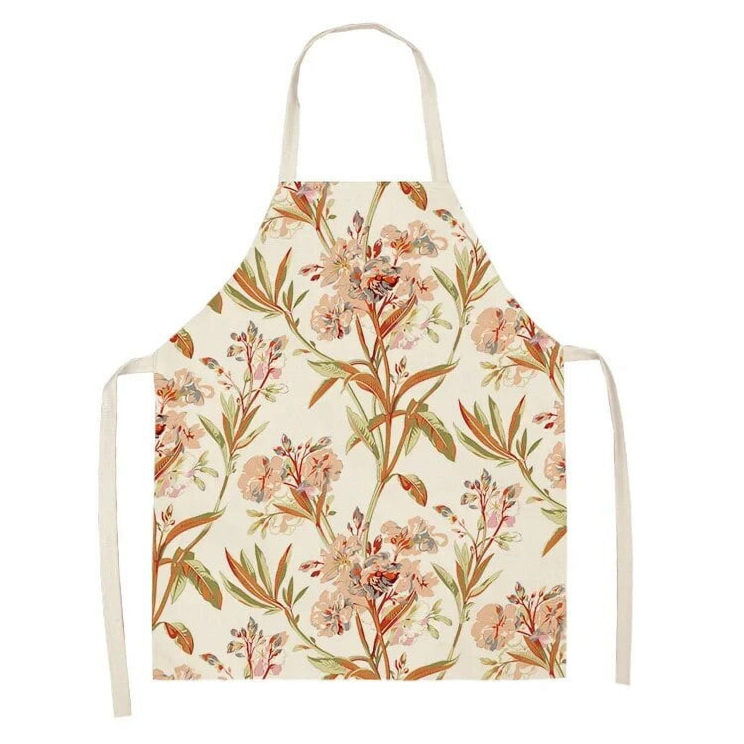 Simple Floral Print Kitchen Apron for Female Household Cooking Roaster ...