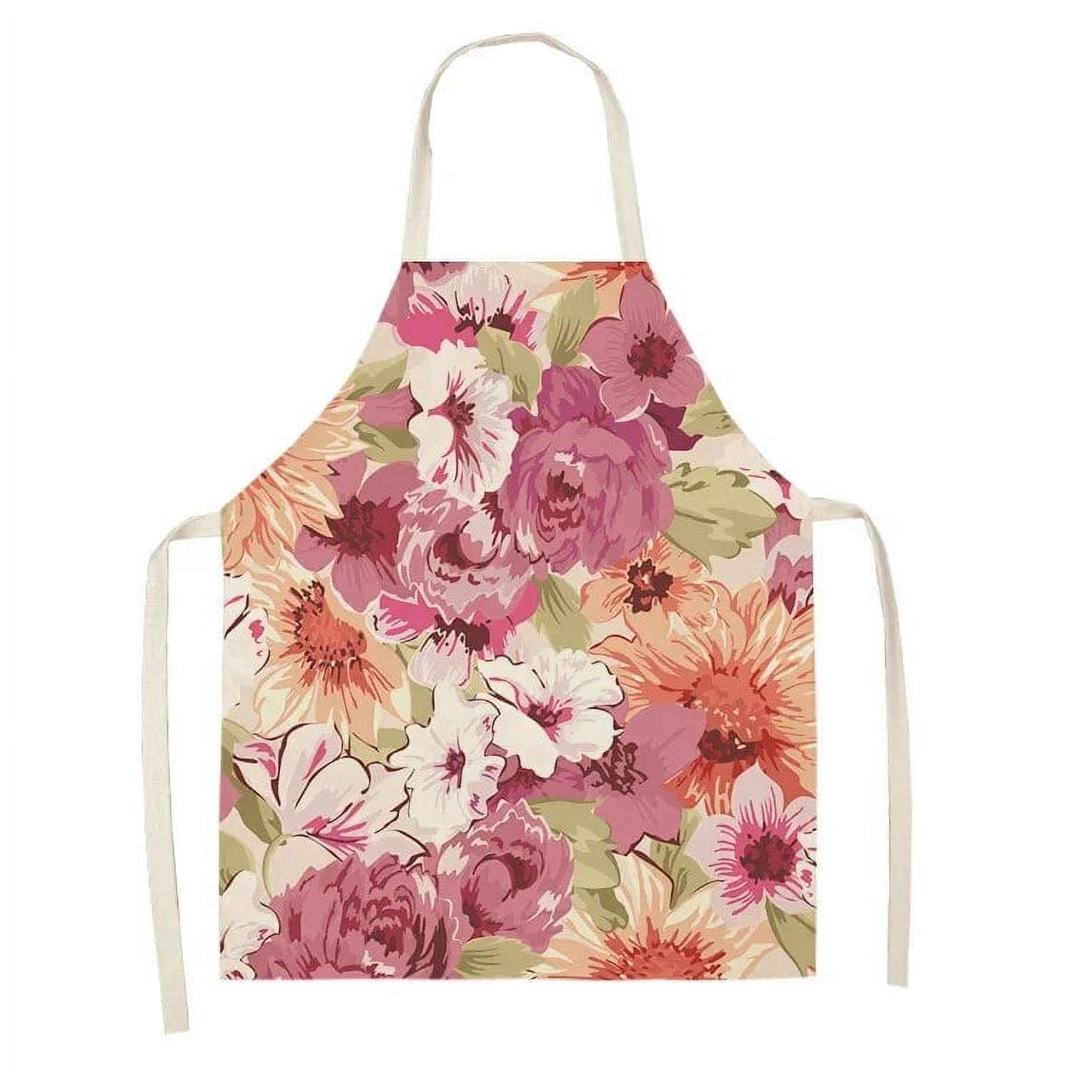 Simple Floral Print Pattern Linen Sleeveless Waist Apron Adult Home ...