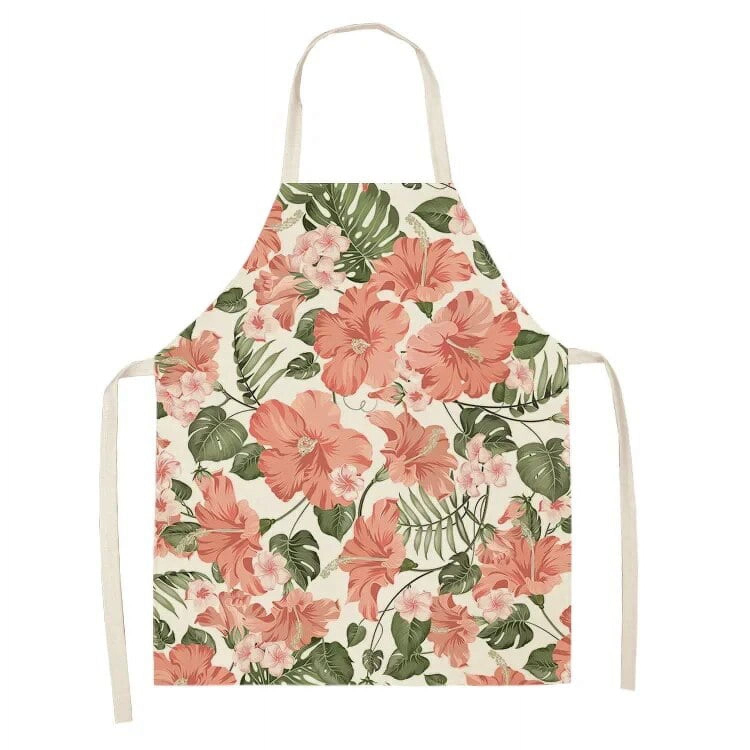Simple Floral Print Pattern Linen Sleeveless Waist Apron Adult Home ...
