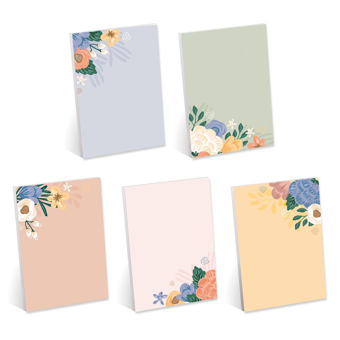 Simple Floral Sticky Note Pad Assortment / Set Of 5 Pastel Note Pads ...