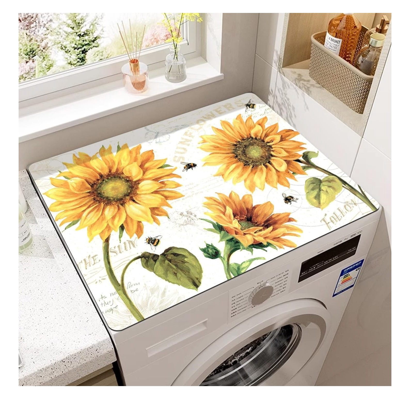 Simple Floral Washer Dryer Cover Mat Fridge Dust Dryer Washing Top Dust ...