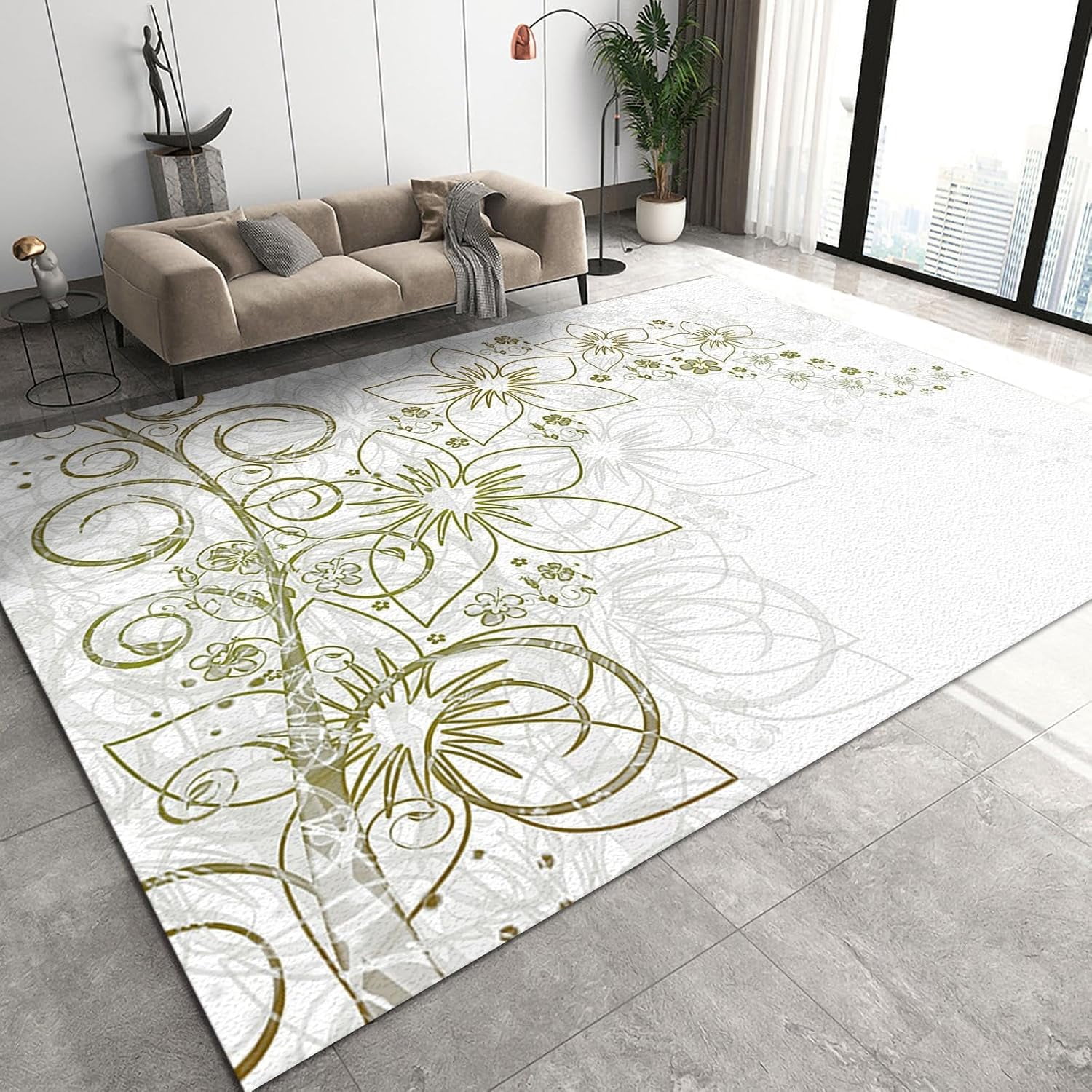 Simple Flower White Background Area Rug, Ins Creative Fashion Living ...
