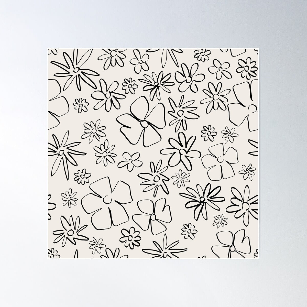 Simple Flowers Black On Neutral Sand | Pattern Poster Wall Art, Modern Wall Decor For Living ...