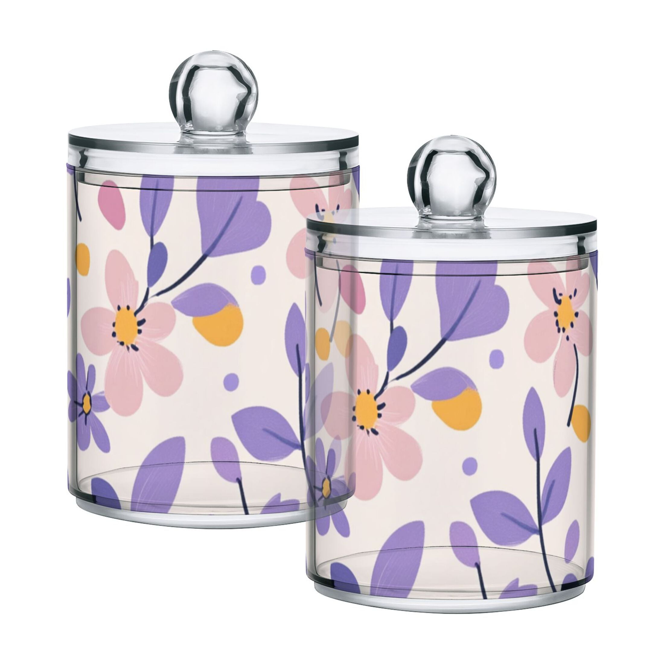 Simple Flowers Pattern Translucent Plastic Cans Storage Canisters with ...