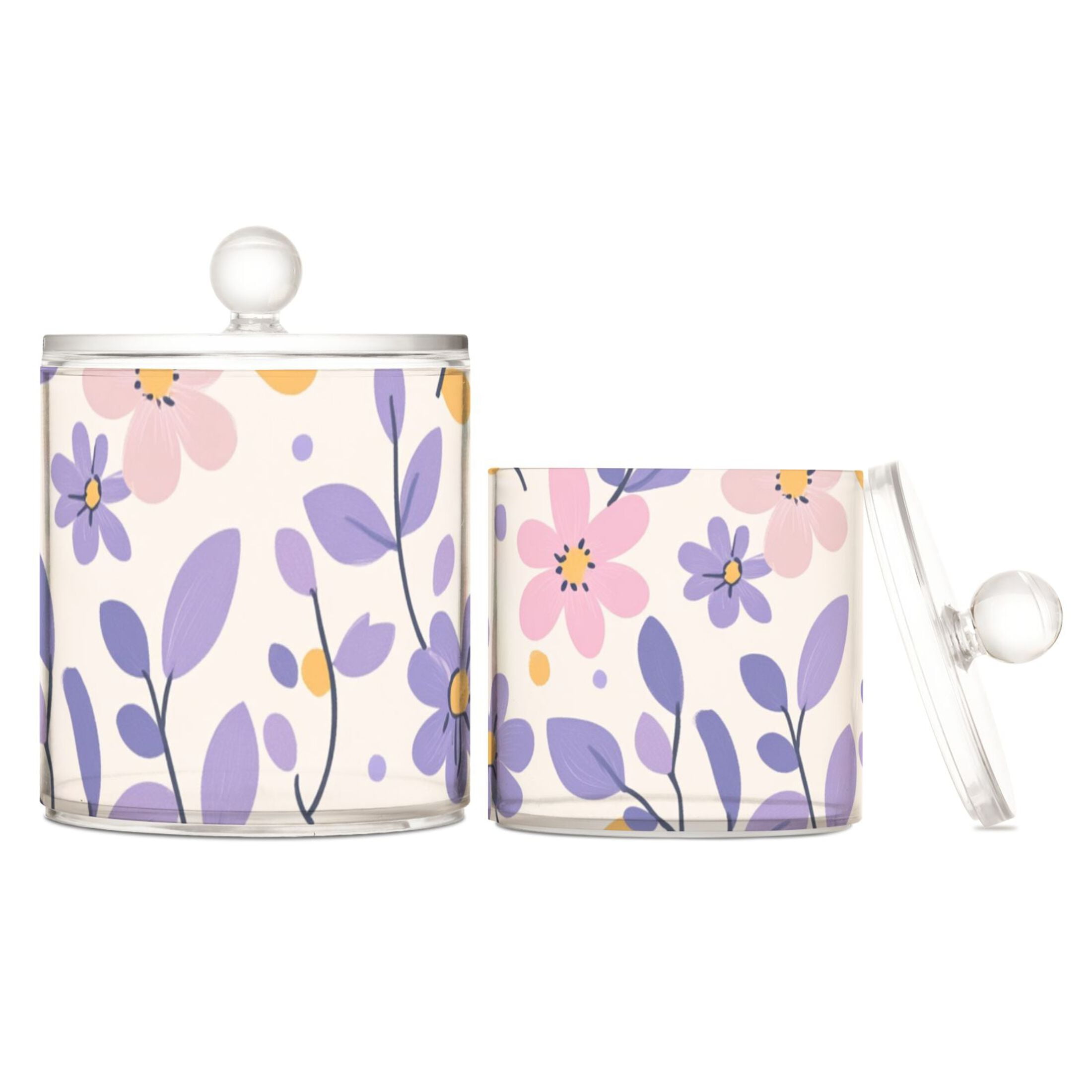 Simple Flowers Pattern Translucent Plastic Cans Storage Canisters with ...