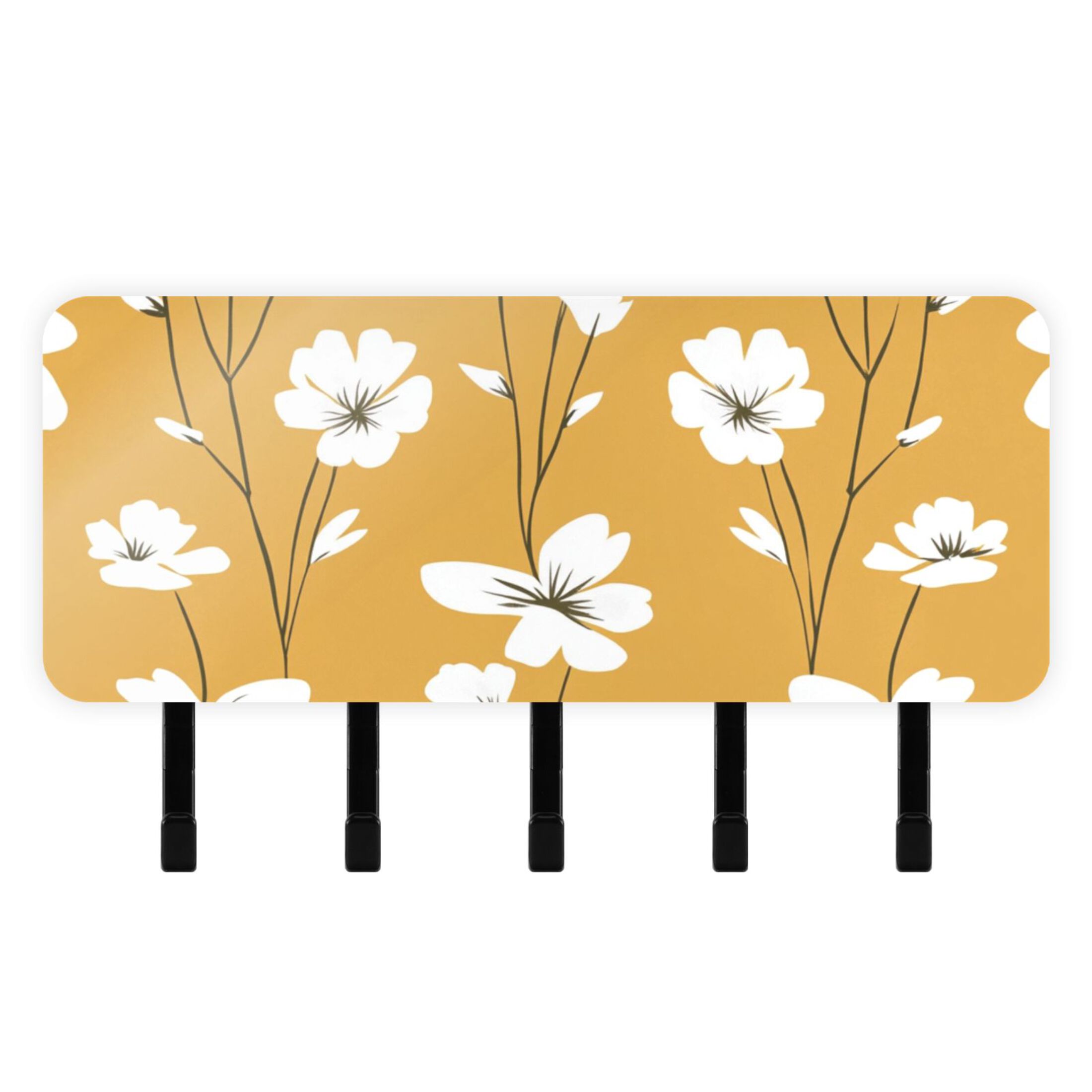 Simple Flowers on Yellow Background Key Holder Wall Mount Small Metal ...