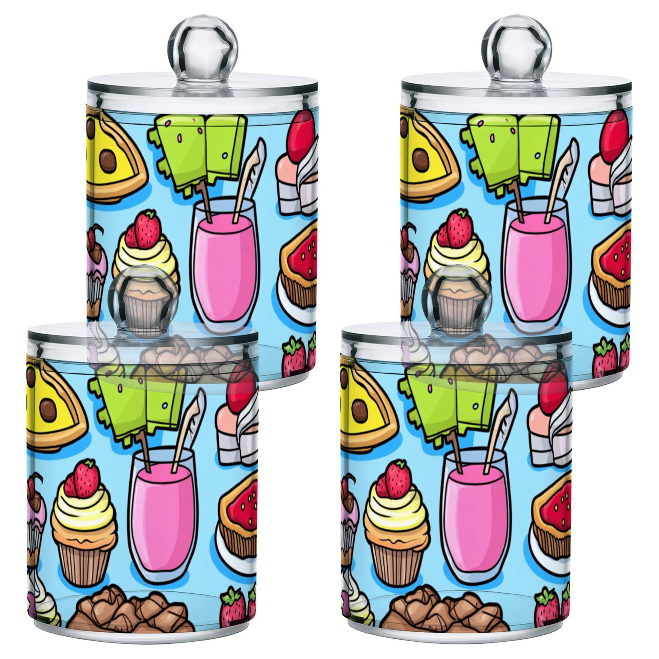 Simple Food Pattern Bathroom Canisters Set of 4 Translucent Plastic ...