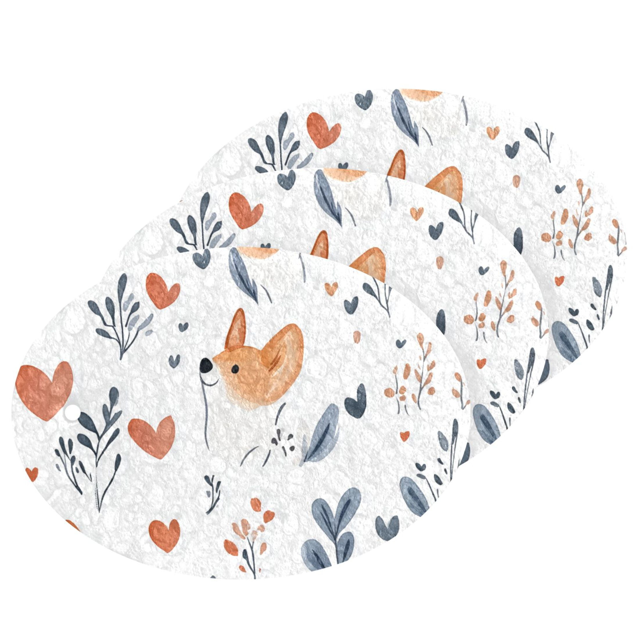 Simple Fox and Heart and Leaf Seamless Scrub Sponges for Cleaning ...