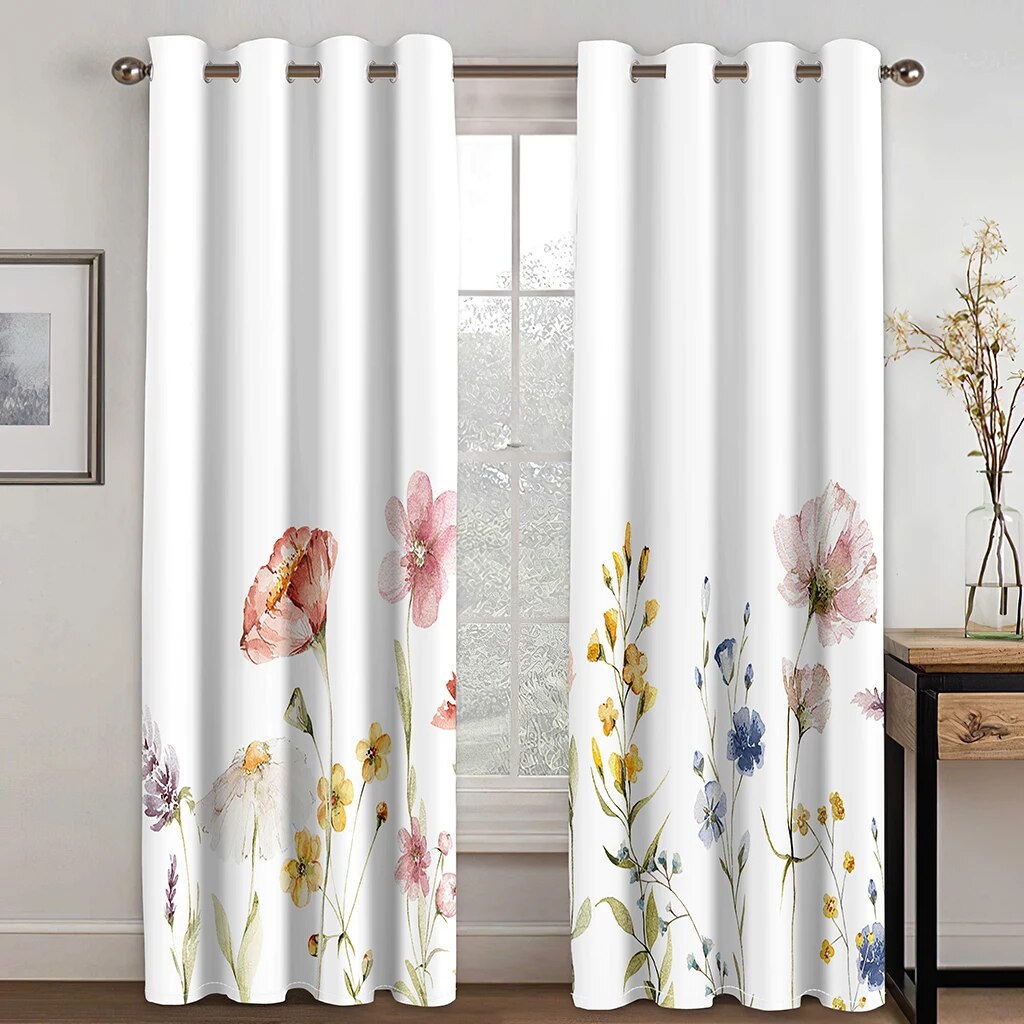 Simple Fragmented Flowers Window Curtains Fresh Garden 3D Digital ...