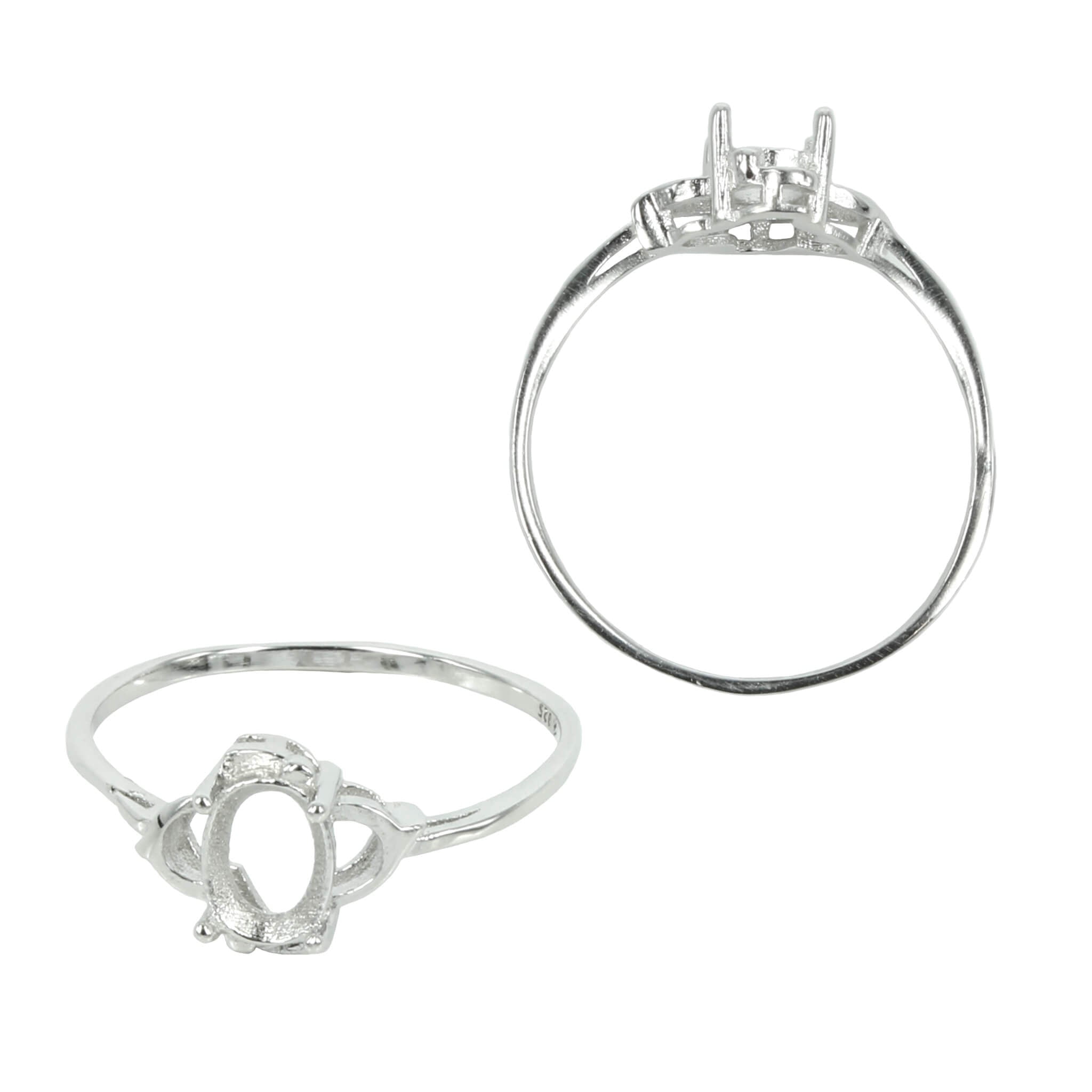 Simple Frame Ring Setting with Oval Prongs Mounting in Sterling Silver ...