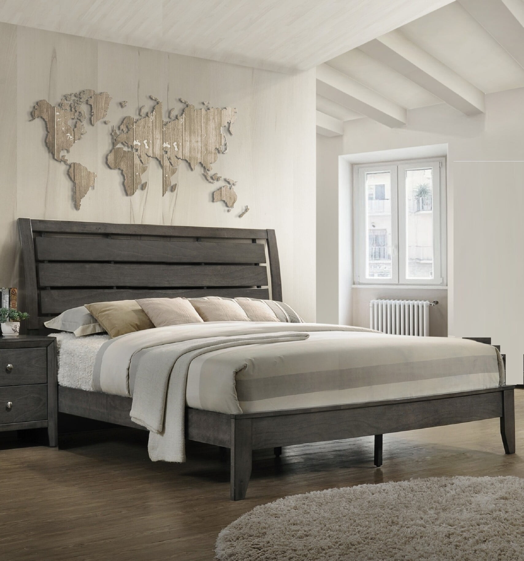 Simple Full Size Bed, Classic Platform Bed with Softly Curved Headboard ...