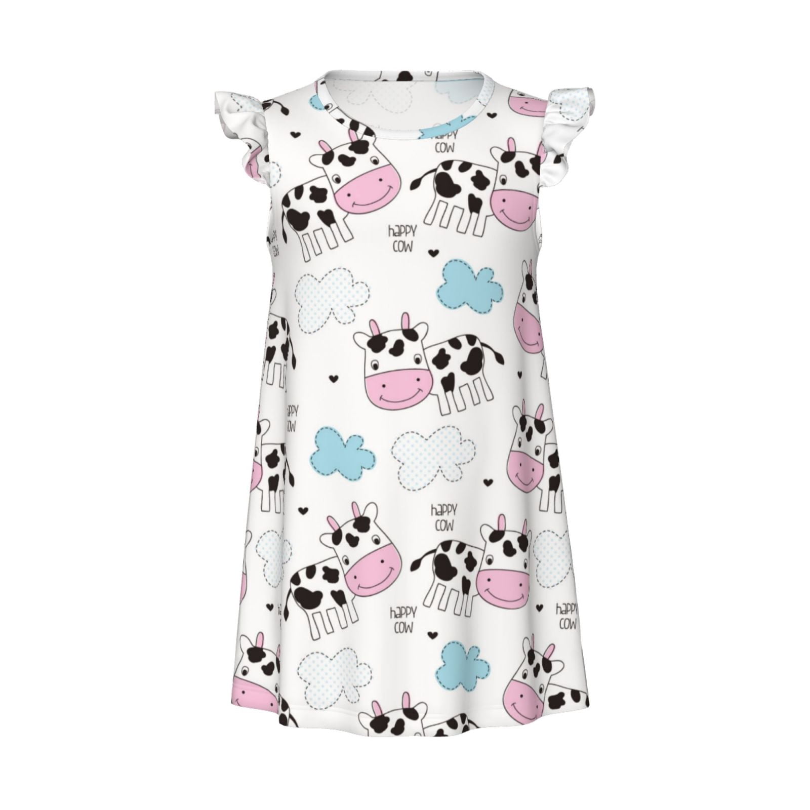 Simple Funny Cute Cow Girls Nightgown, Flutter Short Sleeves Night ...