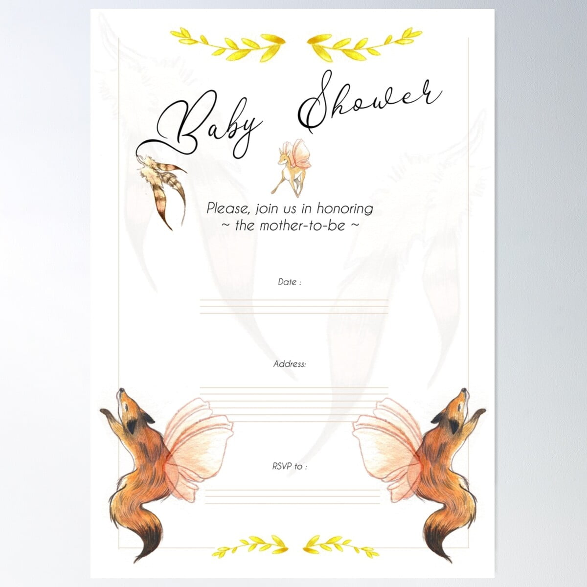 Simple Gender Neutral Baby Shower Invite.Woodland Animal Baby Shower Invite. Poster Wall Art ...