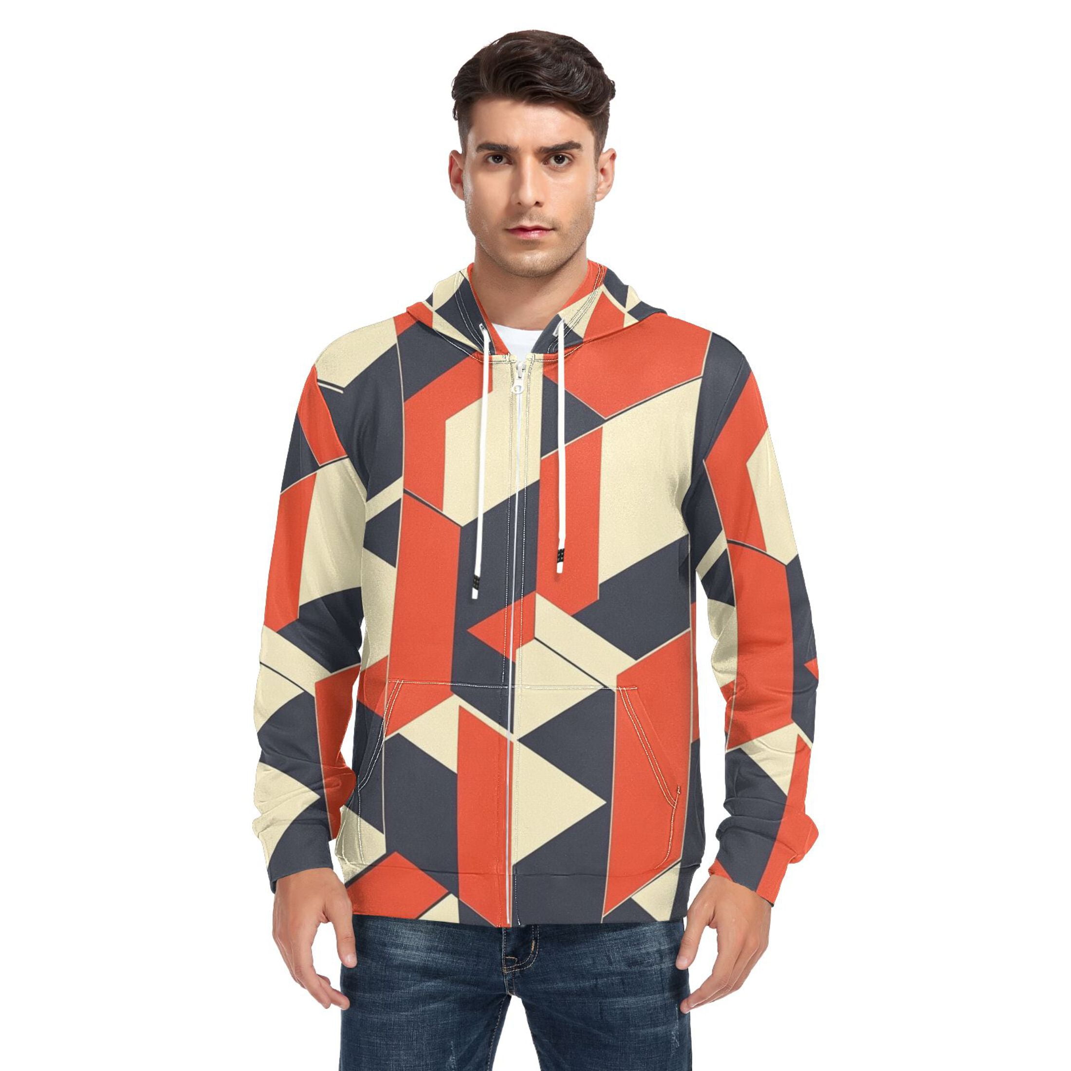 Simple Geometric Patterns Men’s Hoodies Sweatshirt with Full Zip ...