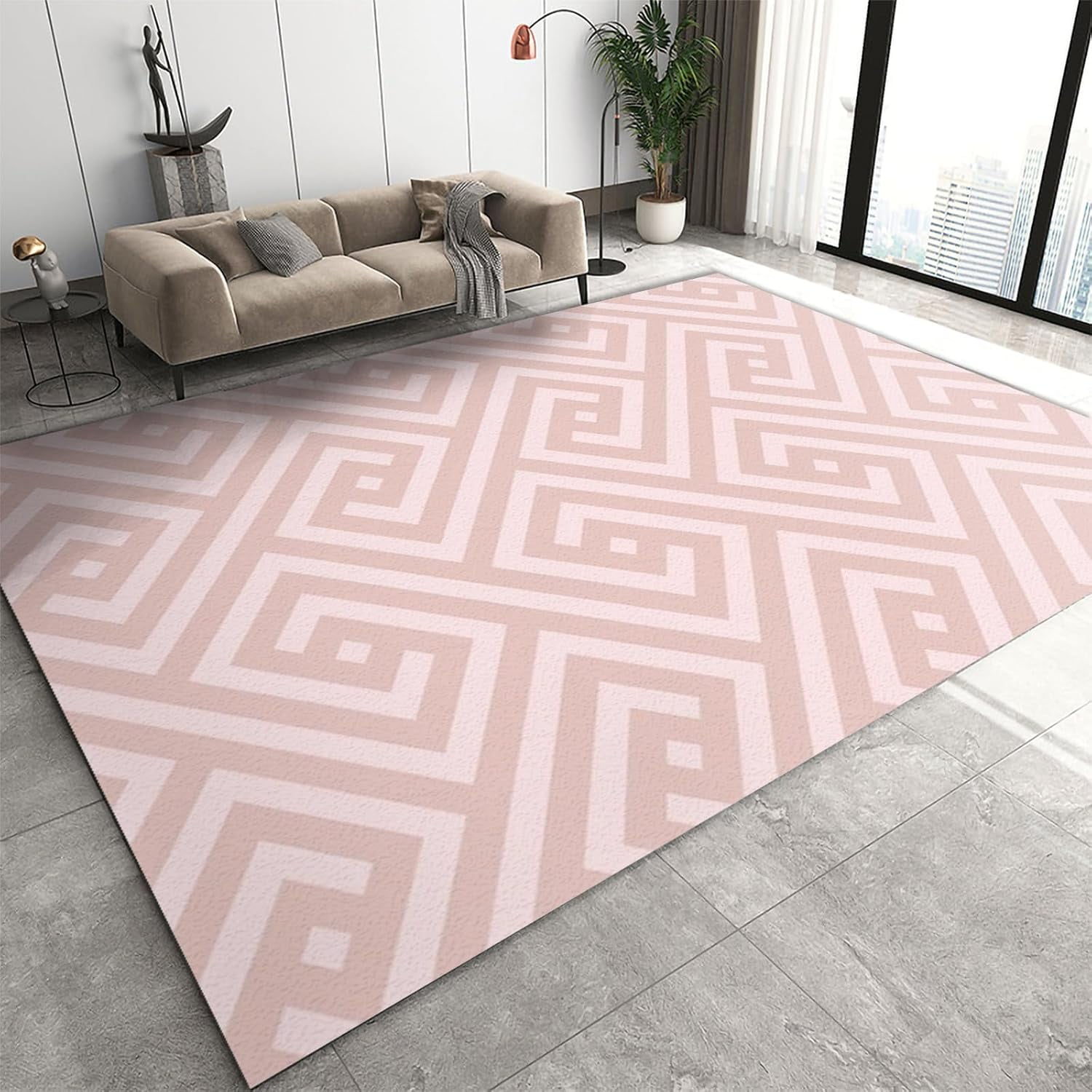 Simple Geometric Pink Rug Fashion Modern Living Room Rug, Sofa Mat Non-Slip Easy Clean Carpet ...