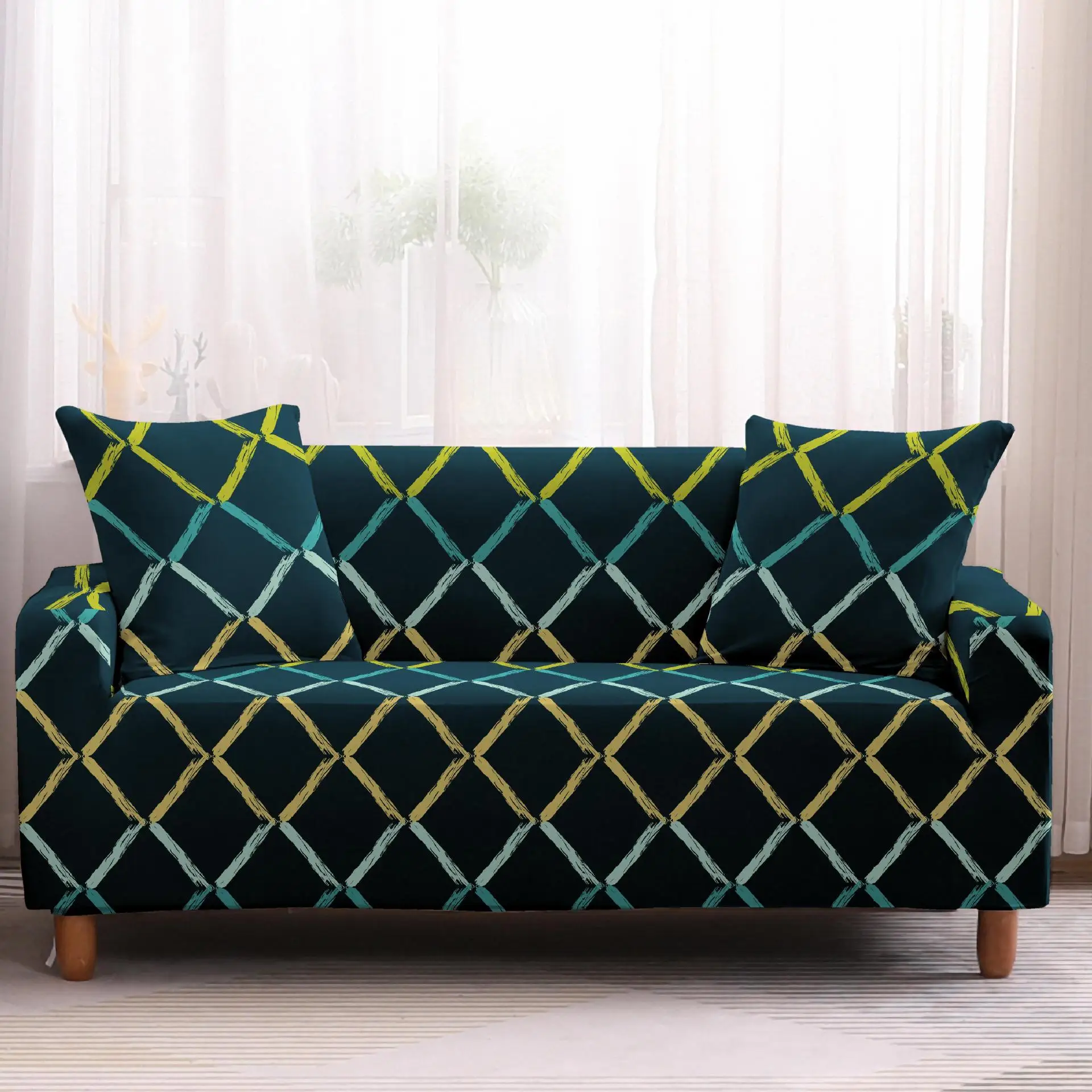 Simple Geometric Regular Striped Sofa Cover Polyester All-inclusive ...
