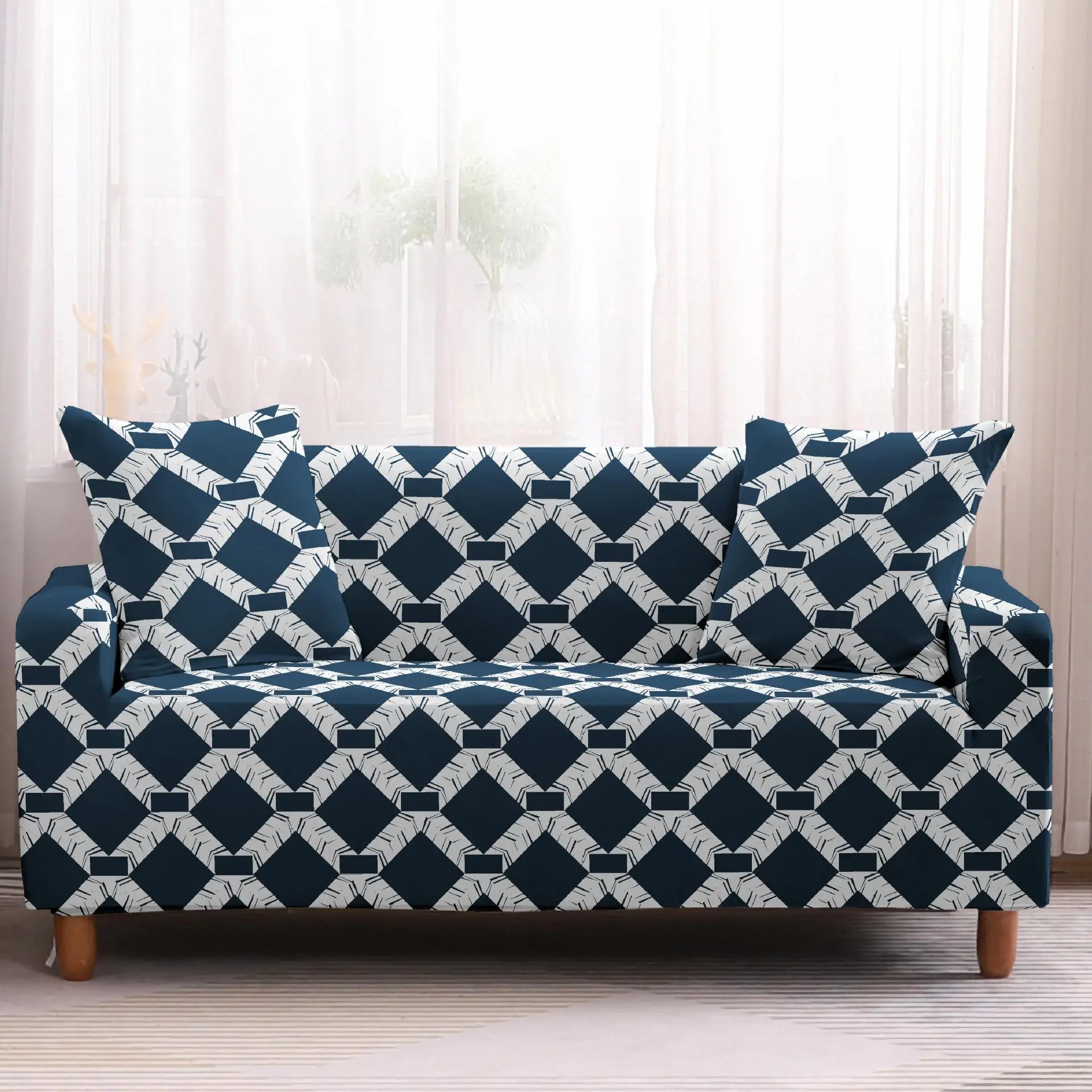 Simple Geometric Regular Striped Sofa Cover Polyester All-inclusive ...