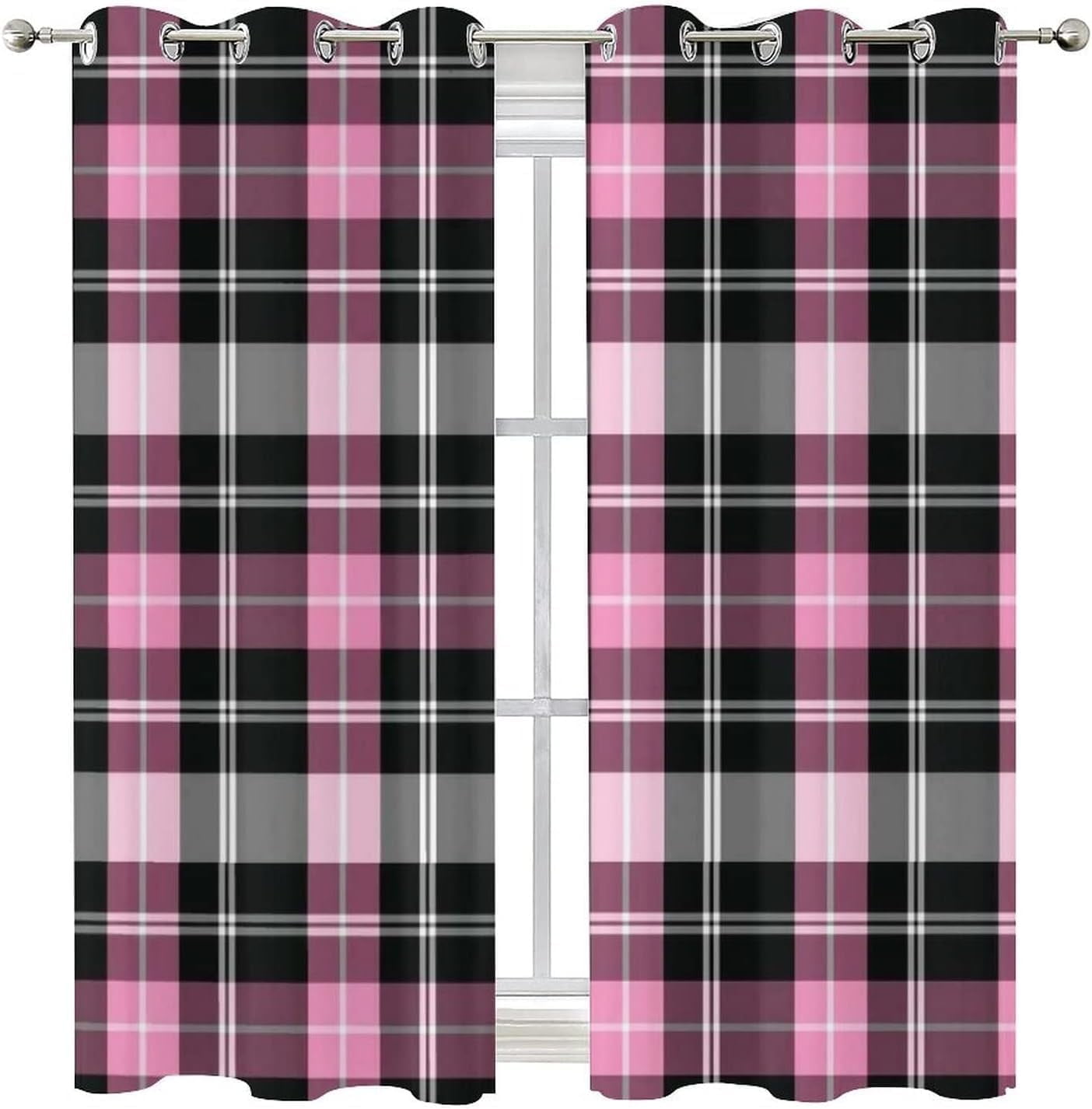 Simple Geometry Blackout Curtains, Plaid Print 3D Printed Drapes ...