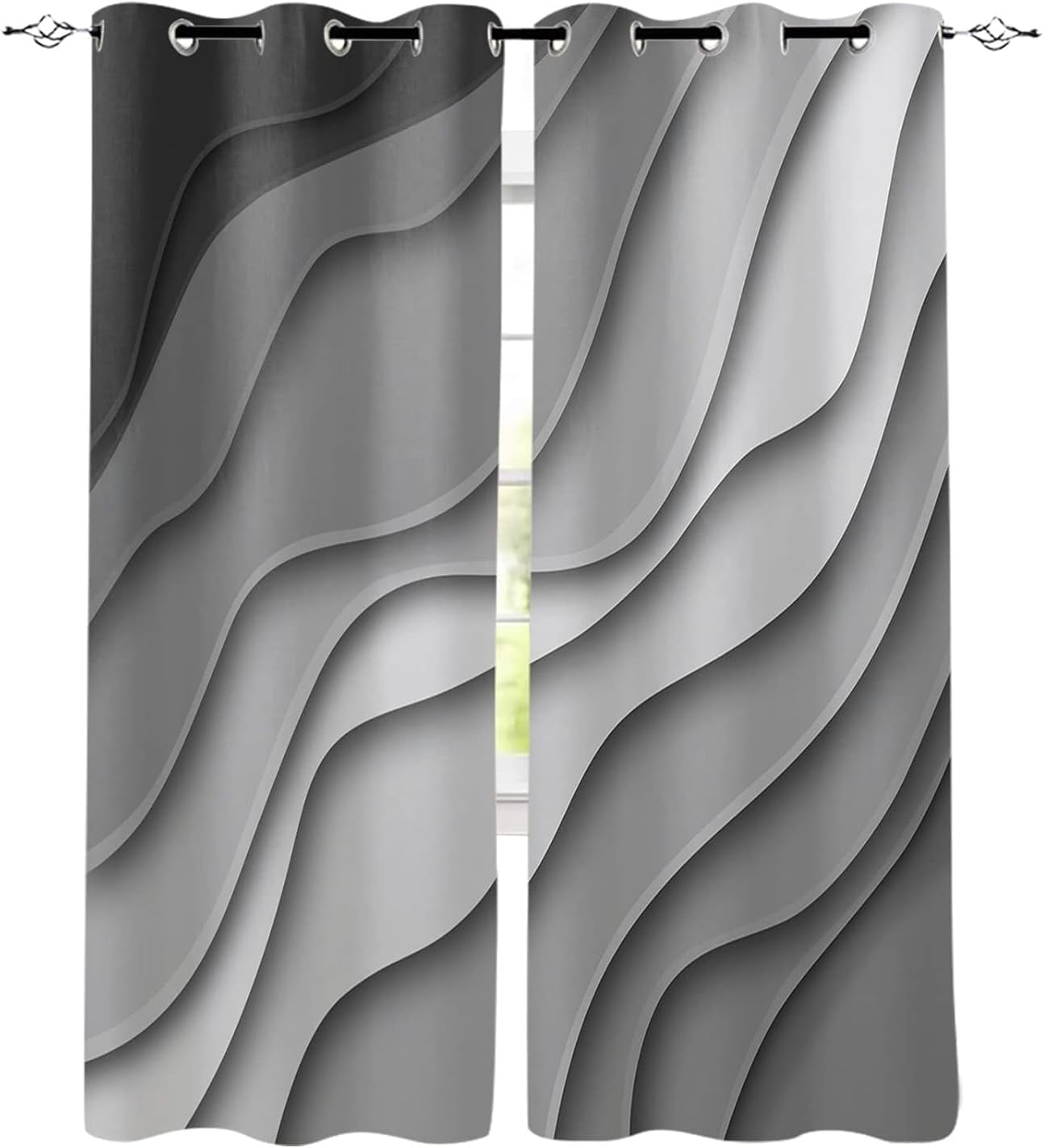 Simple Geometry Blackout Grommet Window Curtains, Black And White Water ...