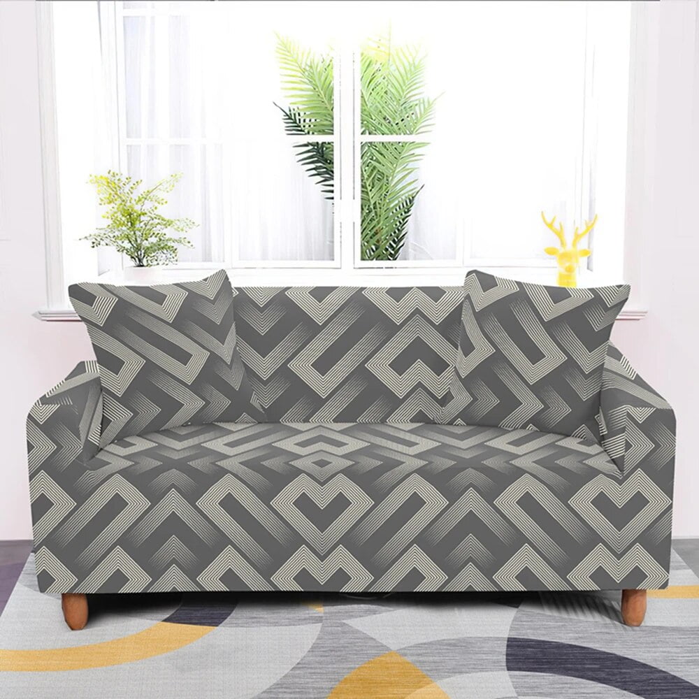 Simple Geometry Elastic Cover For Combination Sofa L Shape 1/2/3/4-seat ...