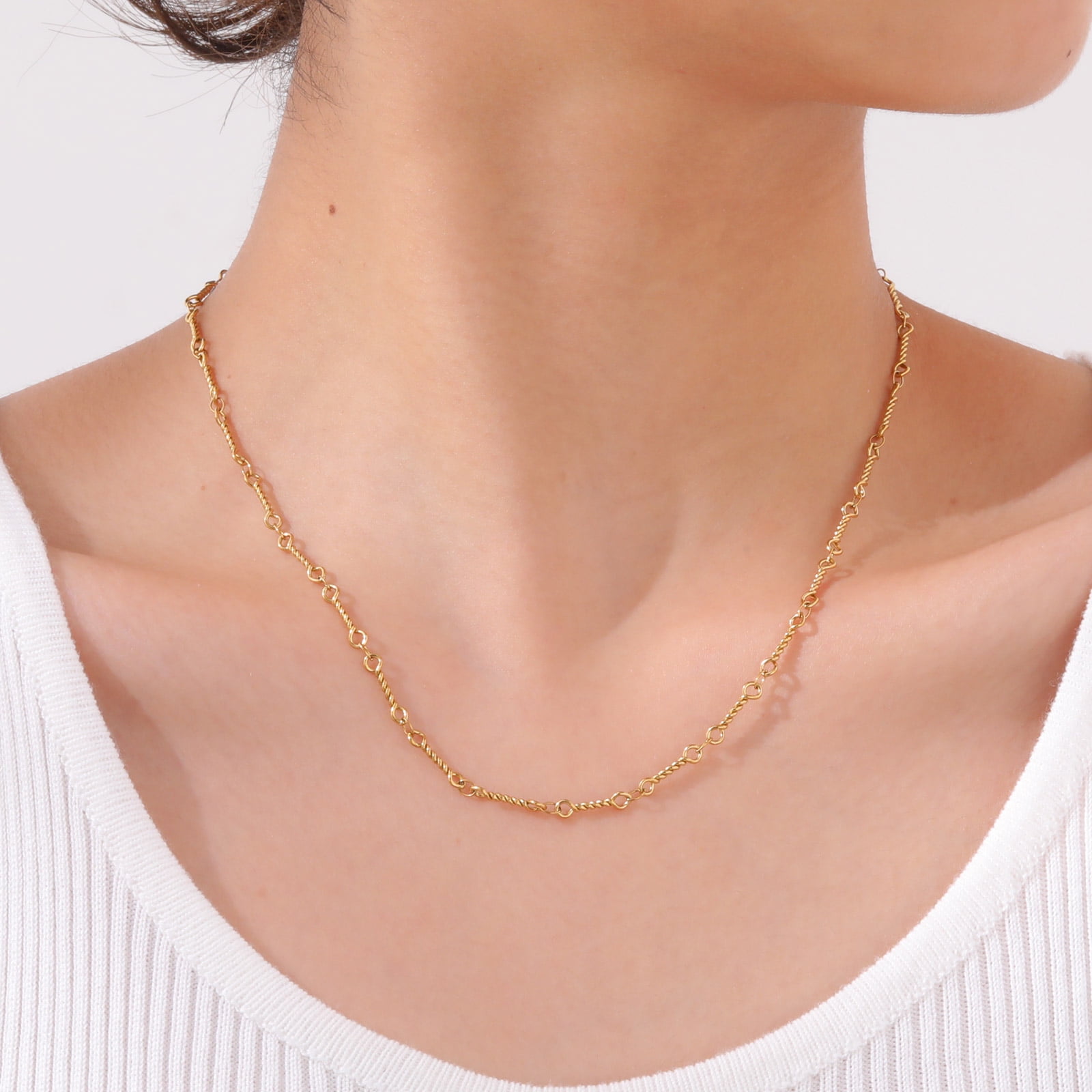 Simple Gold Chain Necklace for Women 18K Gold Plated Stainless Steel ...