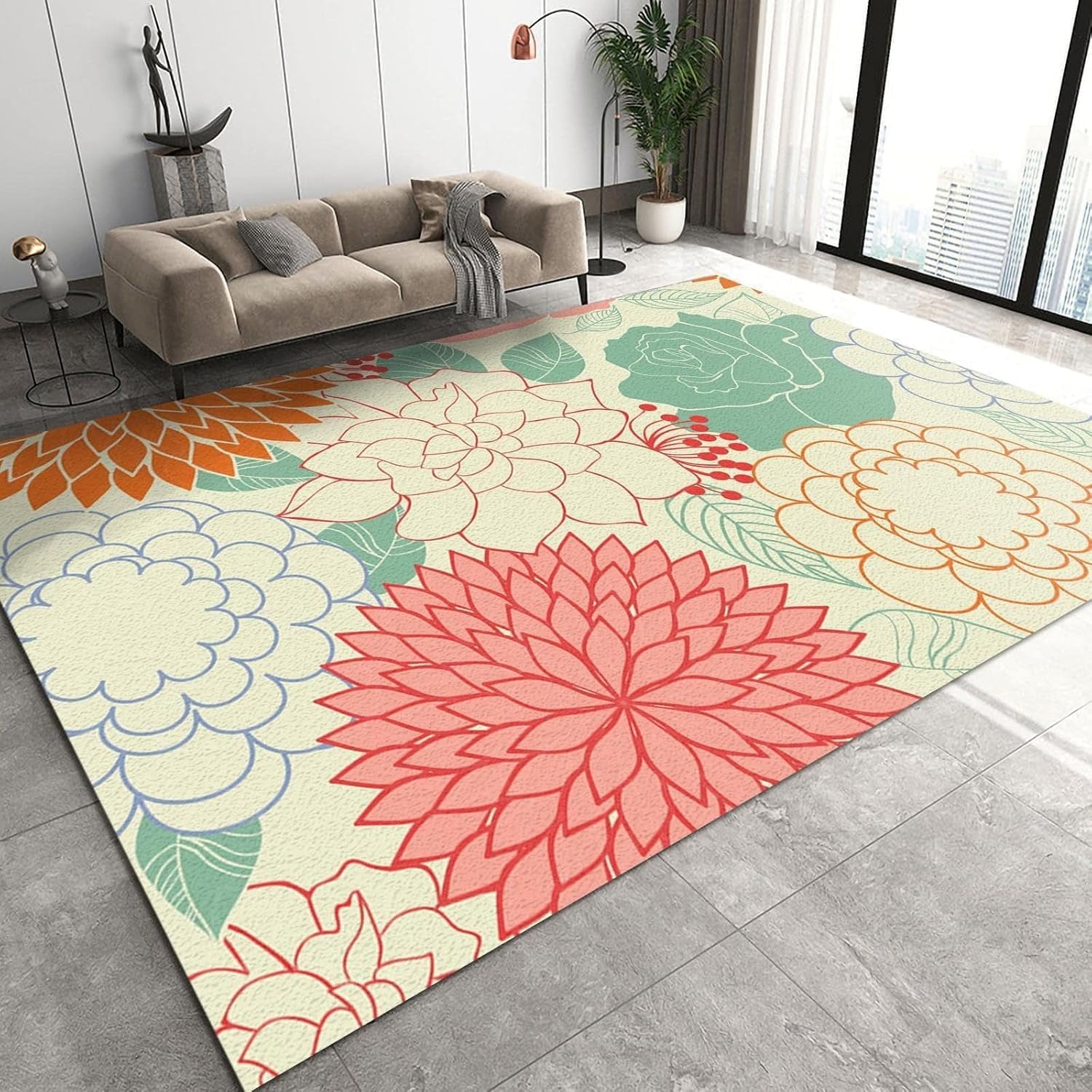 Vintage Green Pink Watercolor Flowers Area Rug, Modern Pastoral Bedroom ...