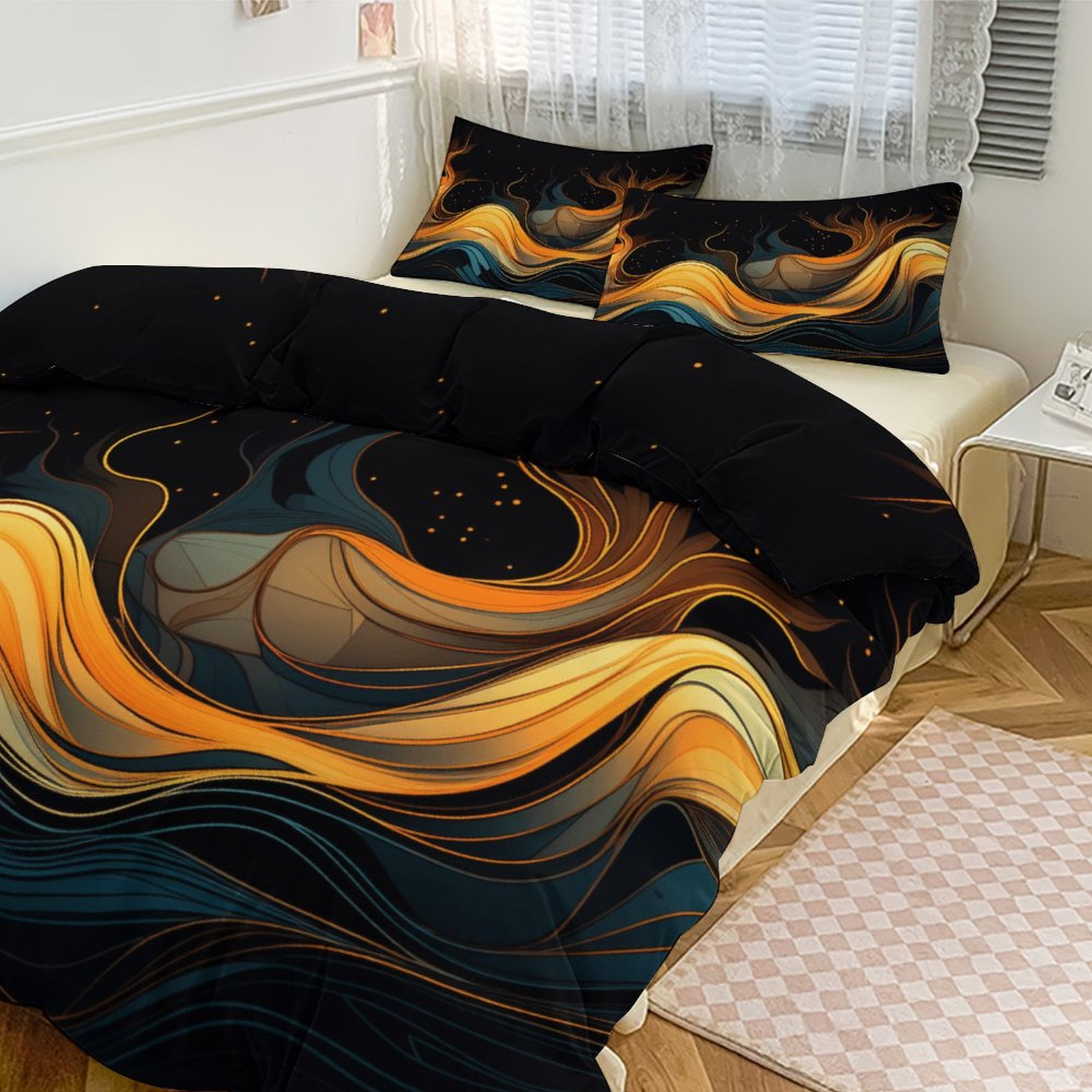 Simple Golden Ripple Bedding Set with Zipper Closure for Girls & Boys ...
