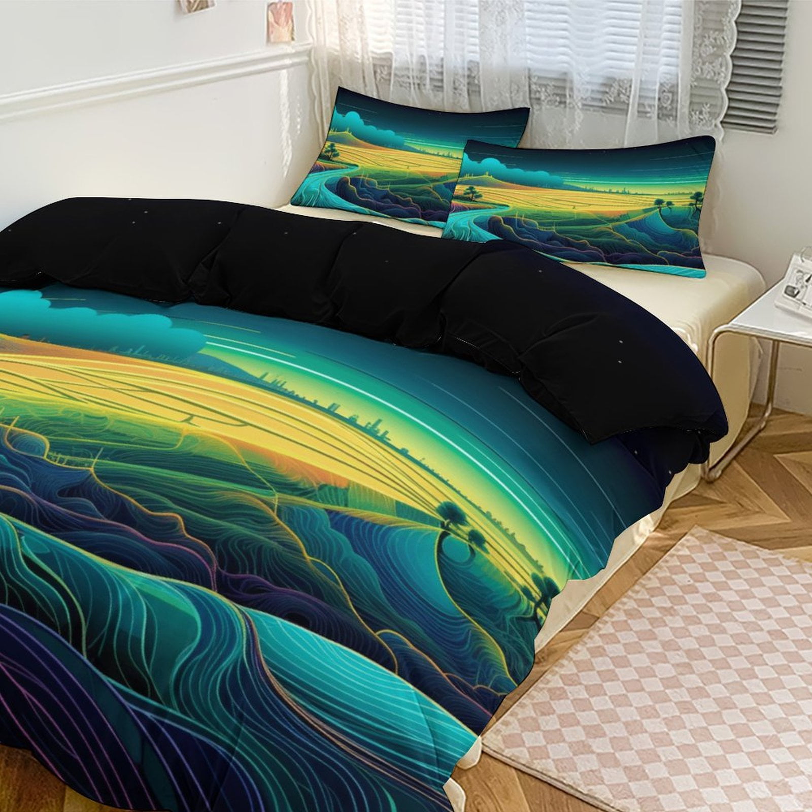Simple Golden Ripple Bedding Sets Twin Duvet Cover 3 Piece Cute Bed Set ...
