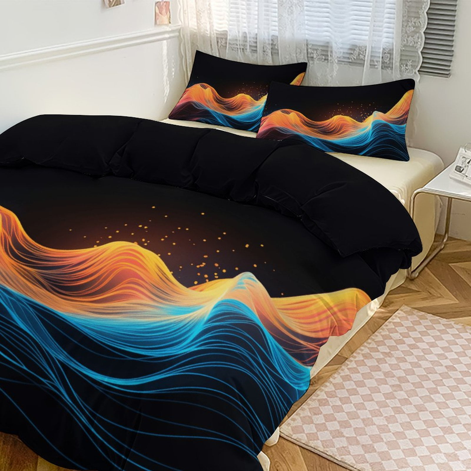 Simple Golden Ripple Bedding Sets Twin Duvet Cover 3 Piece Cute Bed Set ...