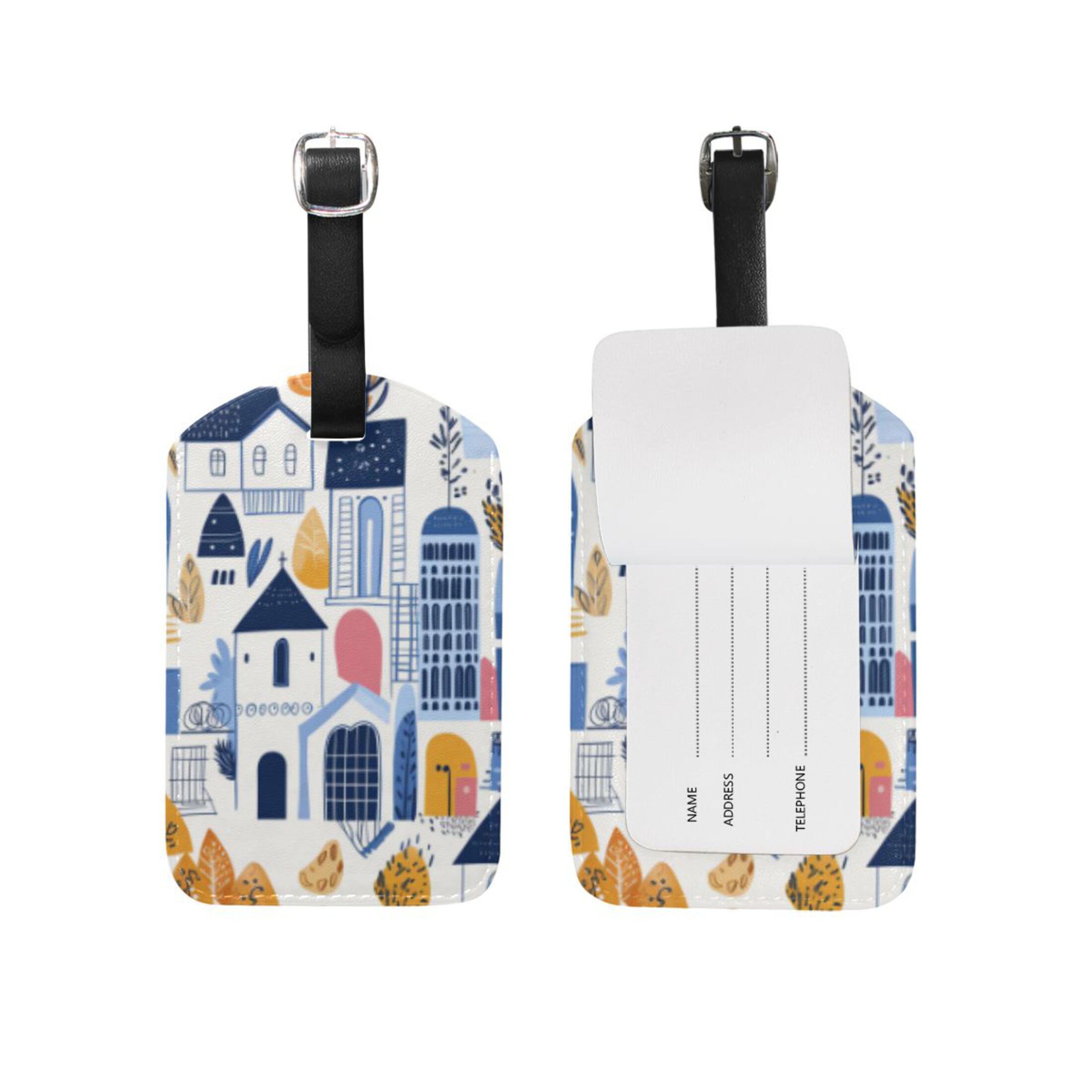 Simple Graffiti Painting Luggage Tags PU Leather Name ID Labels for ...