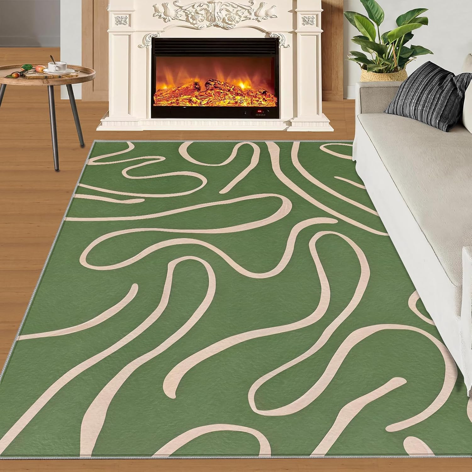 Simple Green Rug Area Rug Nordic Wave Lines Rugs for Living Room, Non ...