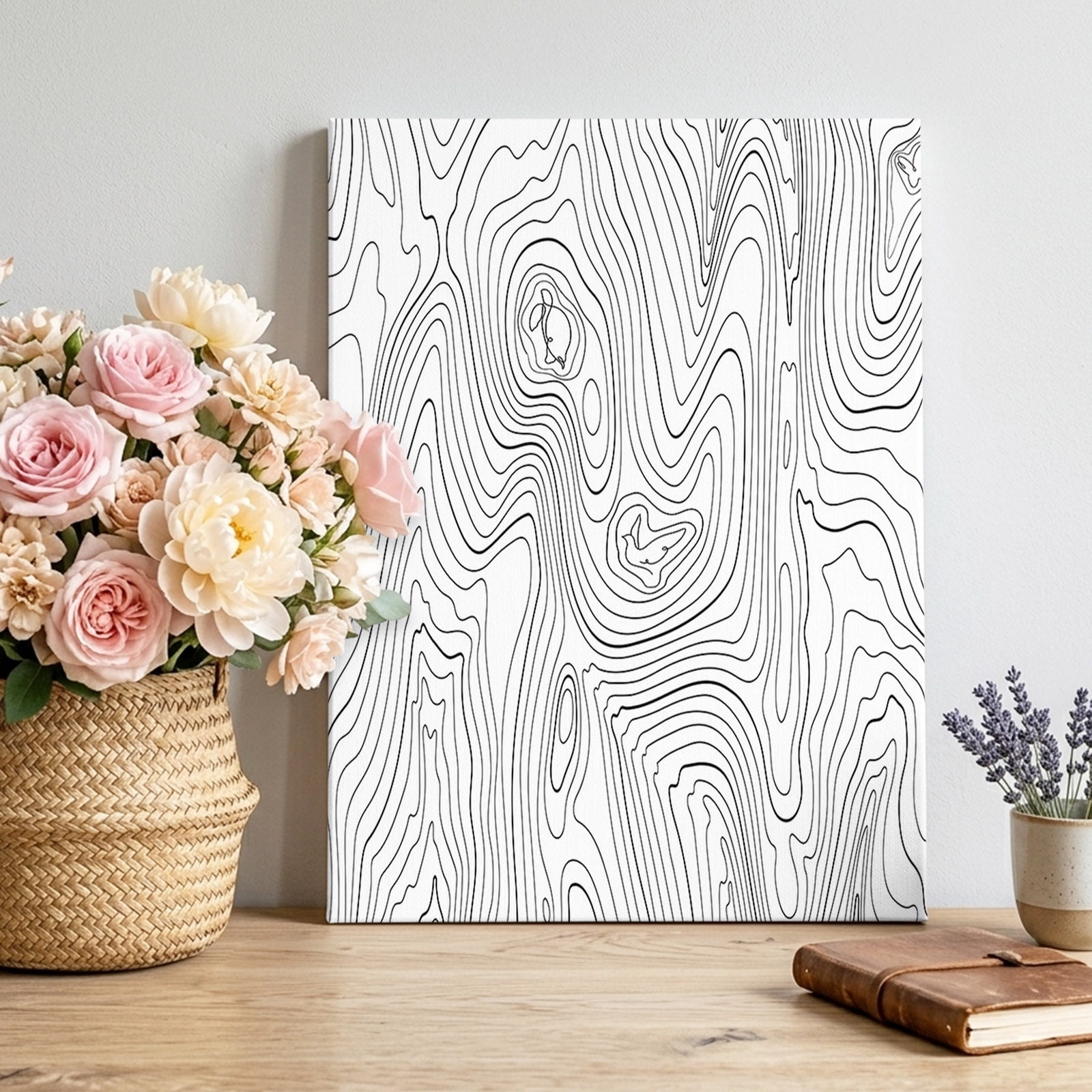 Simple Hand-painted Canvas Wall Art, Abstract Lines Pictures Wall Decor ...
