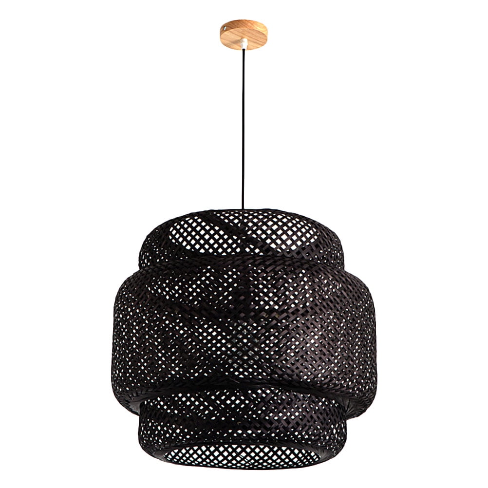 Simple Hanging Lamp Bamboo Woven Pendant Light Globe Rattan Black ...