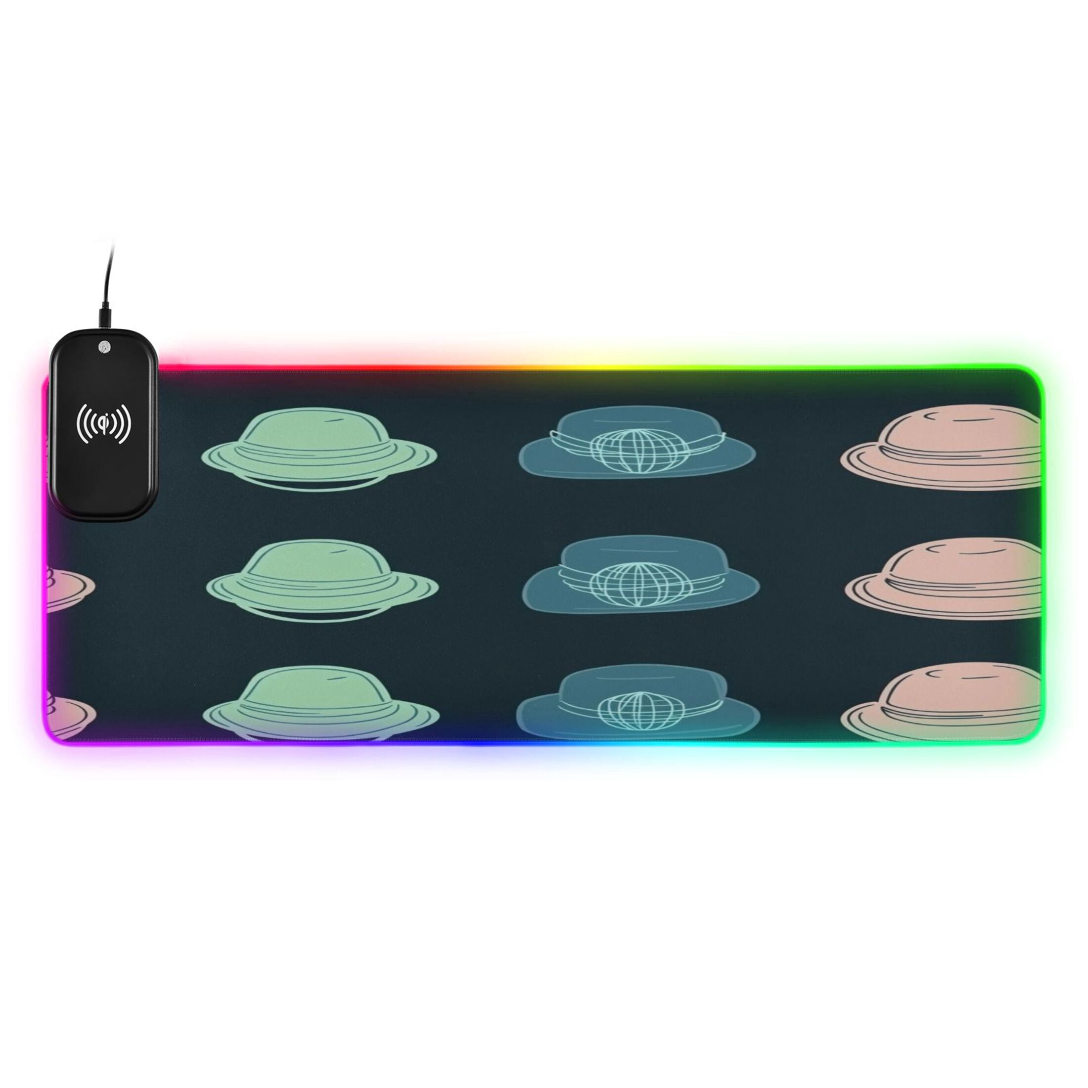 Simple Hat Pattern Design Large RGB Gaming Mouse Pad with Fast Wireless ...
