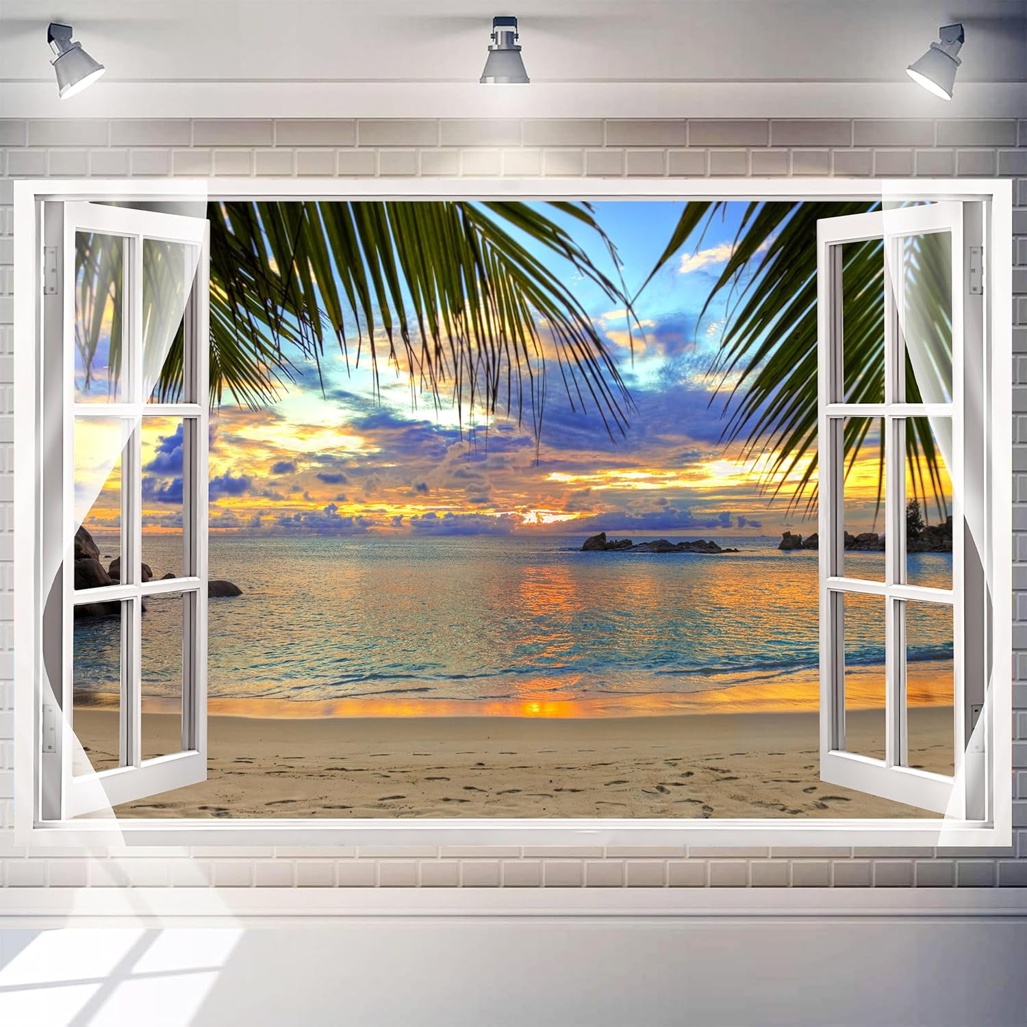Simple Hawaii Beach Backdrop Tropical Summer Seaside Window Ocean Scene Sunset Background Aloha ...