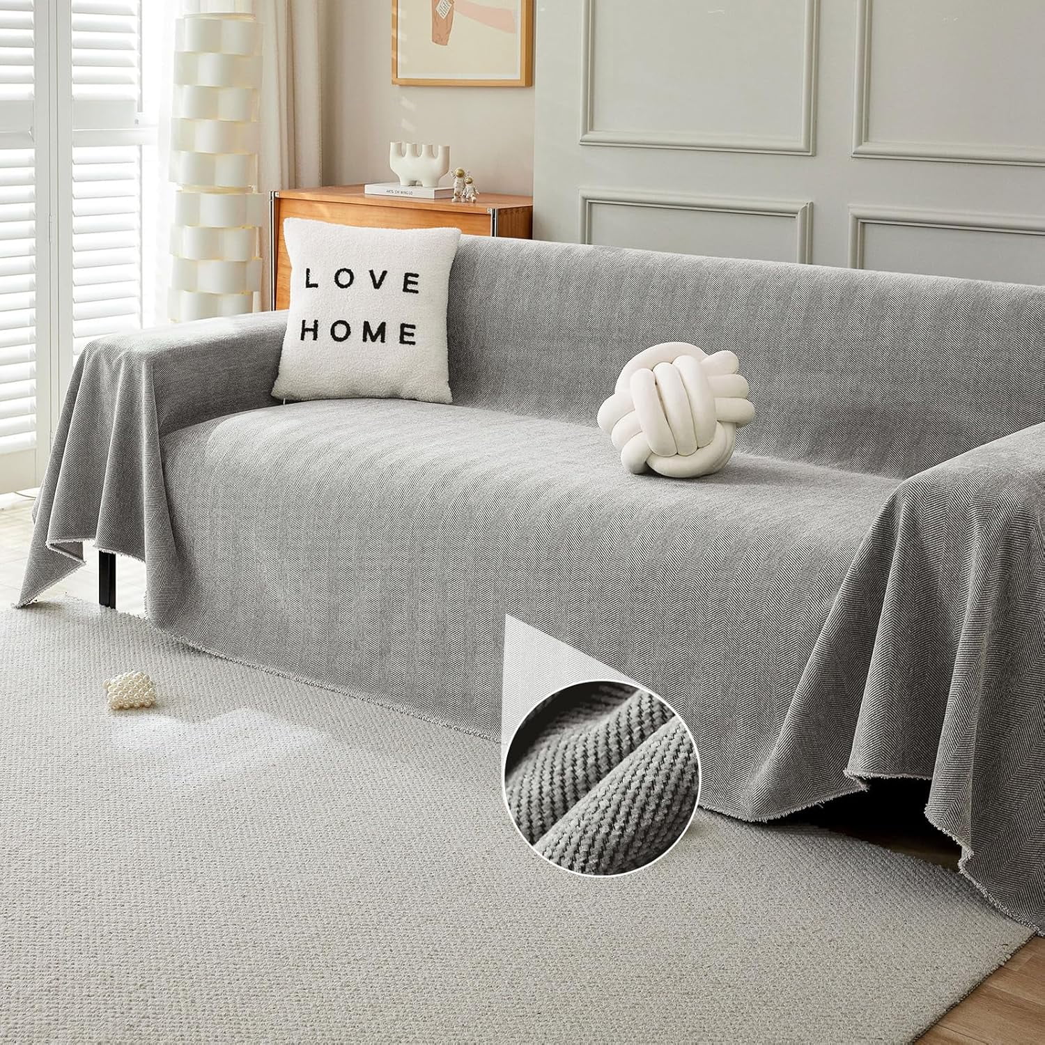 Simple Herringbone Texture Couch Cover Cozy Chenille Sofa Throw Cover ...