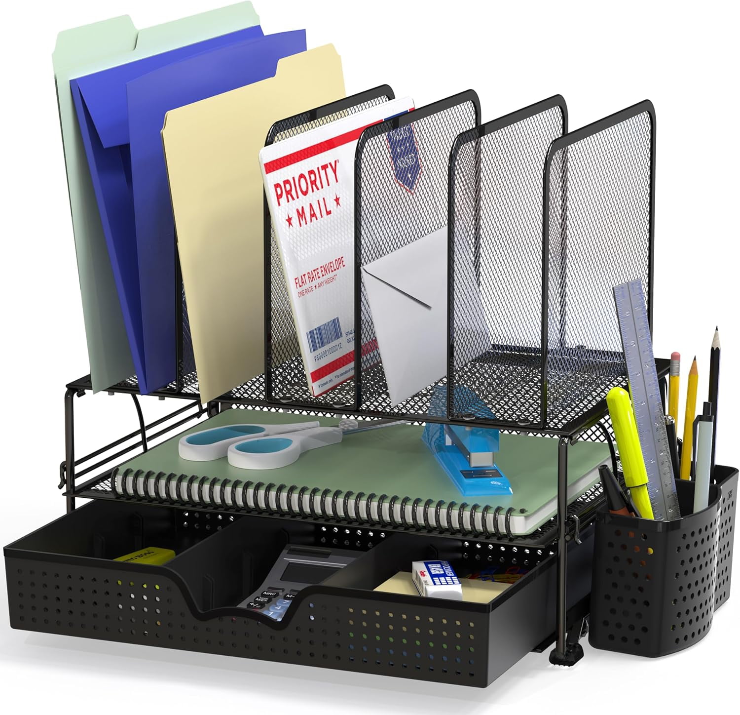 Simple Homewares Grid Desktop Organizer with Sliding Drawer, Double ...